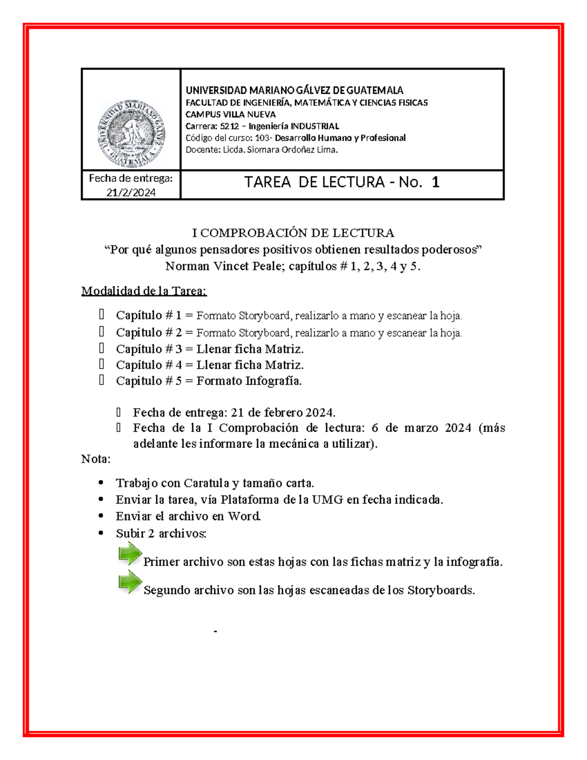 Tarea No. 1 de Lectura eduardo - UNIVERSIDAD MARIANO GÁLVEZ DE GUATEMALA FACULTAD DE INGENIERÍA ...