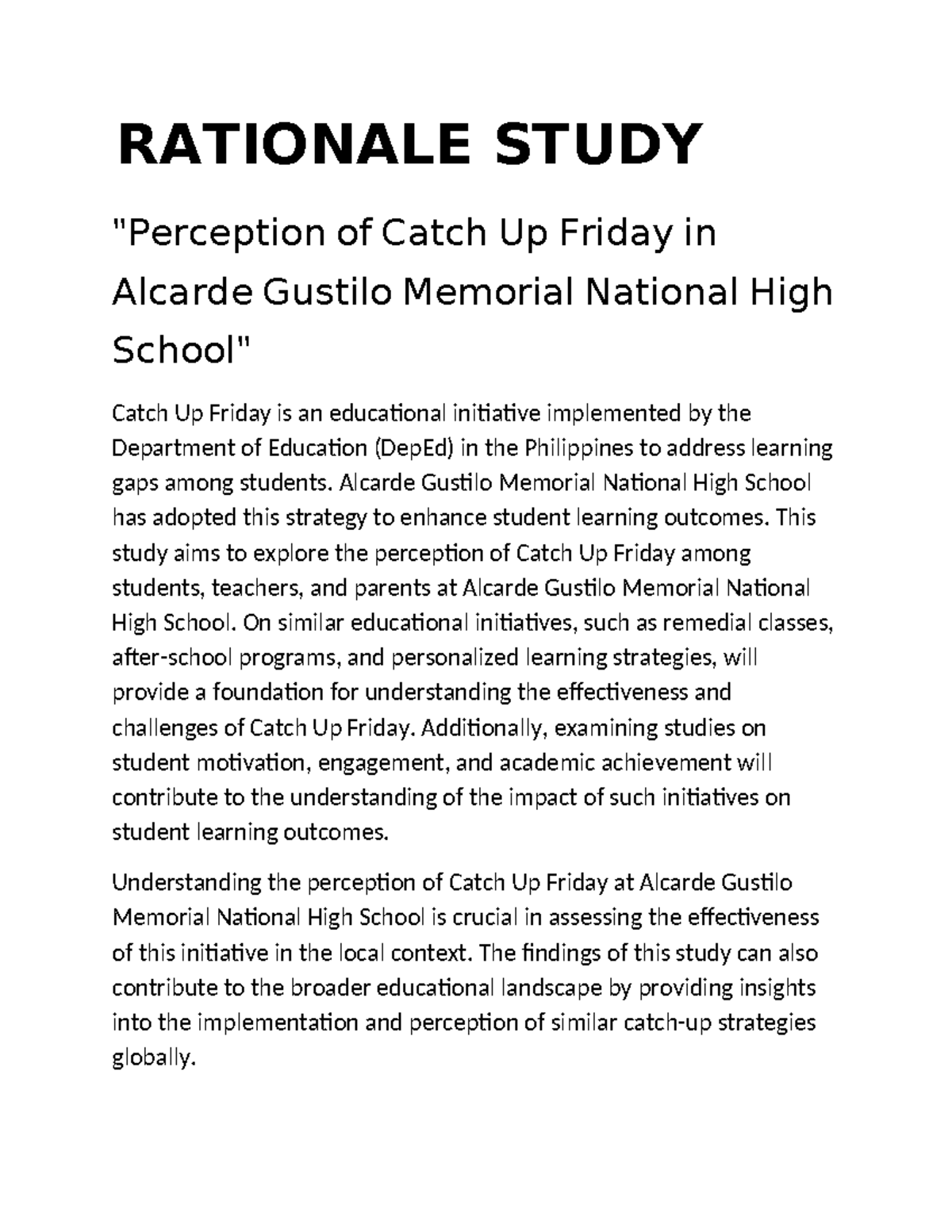 Rationale study-WPS Office - RATIONALE STUDY "Perception of Catch Up ...