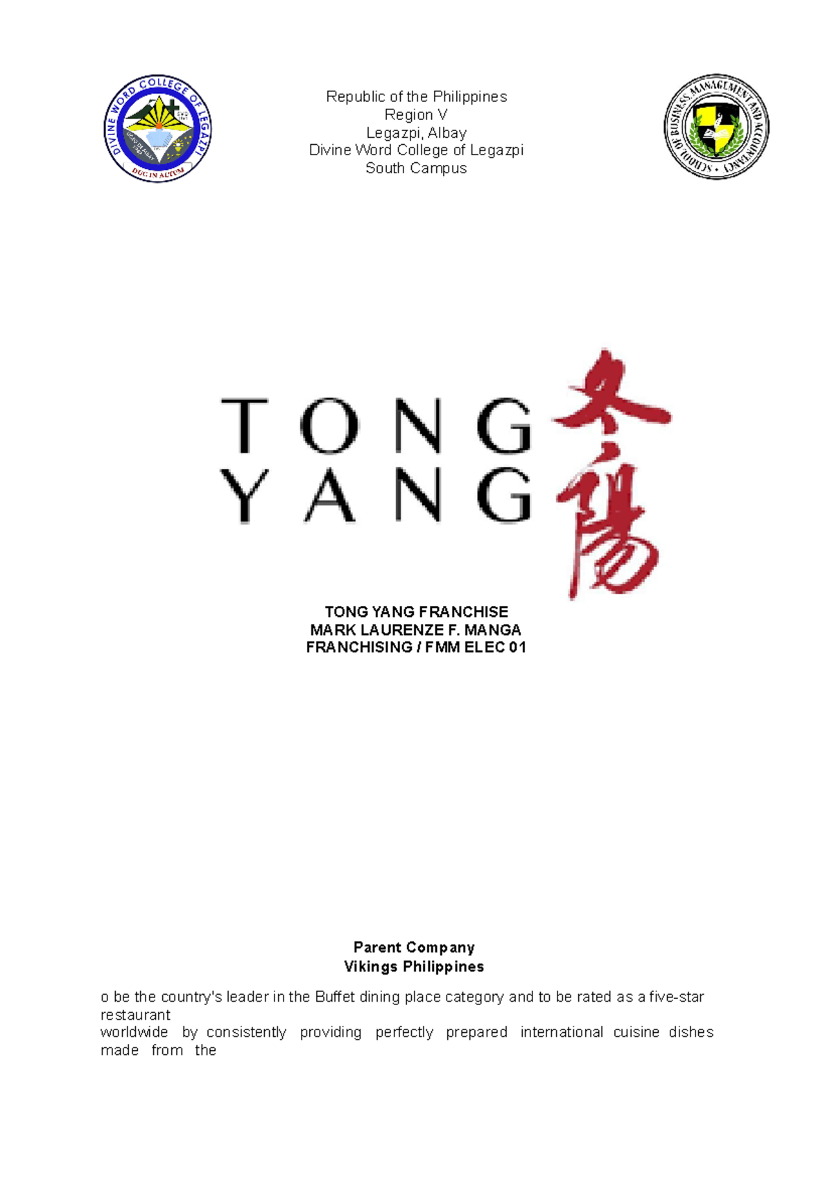 Parent-Company - about tong yang - Republic of the Philippines Region V ...