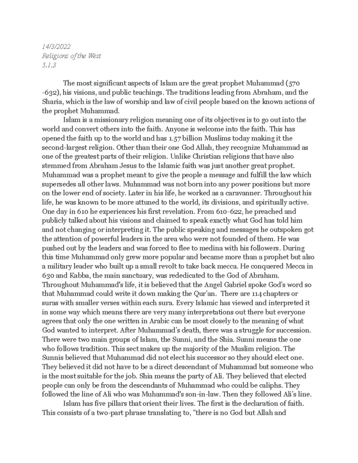 5 - 5.1.3 Essay Prompt: Keeping in mind the presentation of the Muslim ...