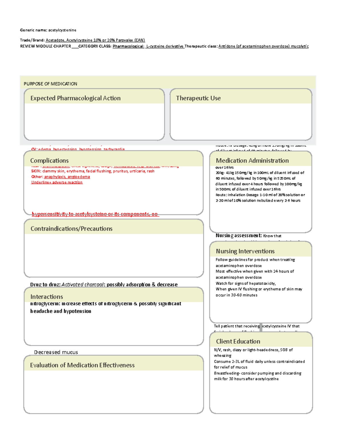 Acetylcysteine - med cards - Generic name : acetylcystenine Trade/Brand ...