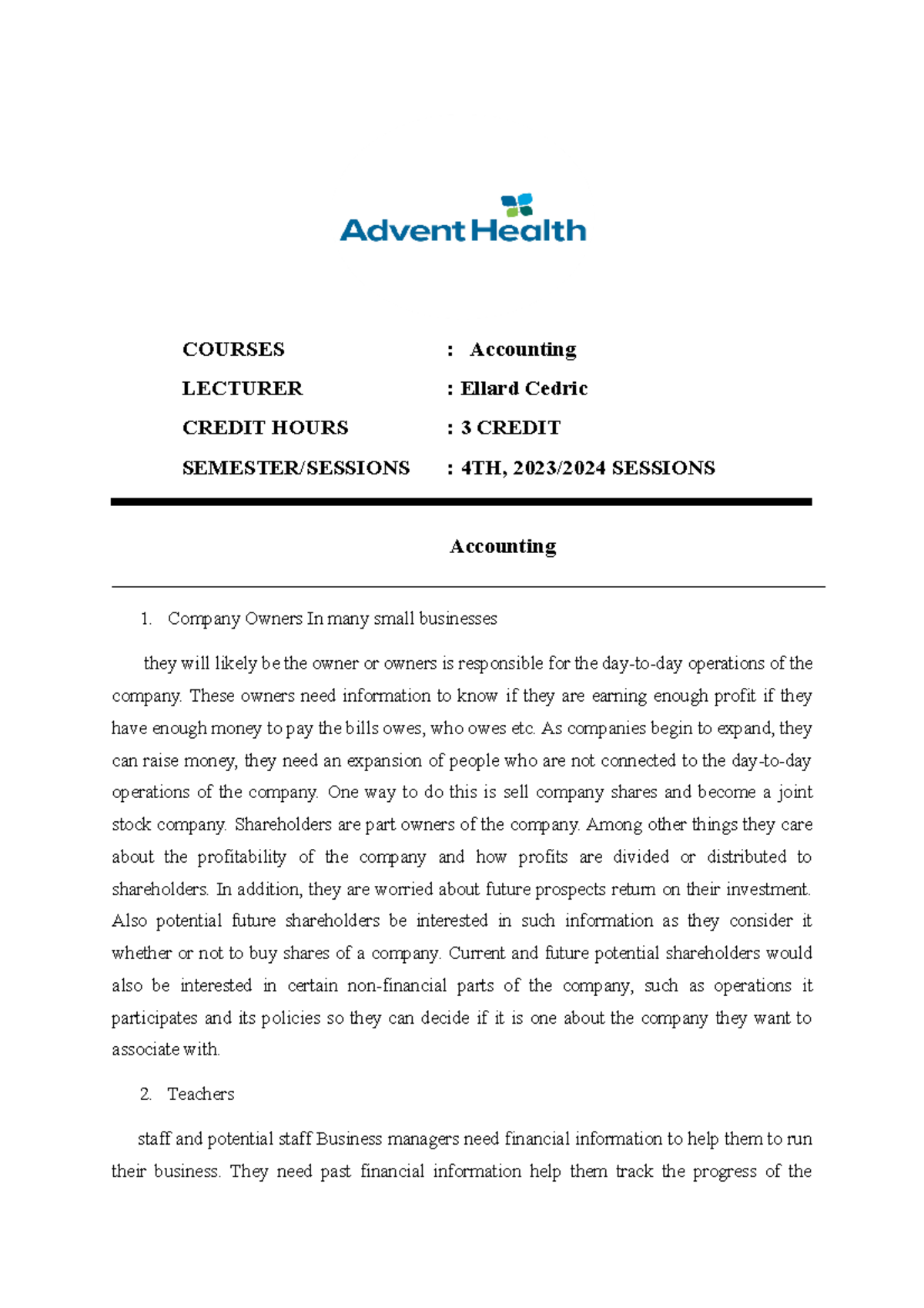 Published Reports and Financial Statements for internal use - COURSES ...