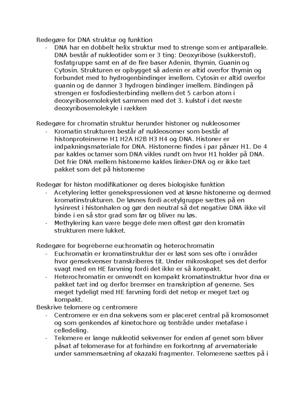 Blok C mål - besvarelse af målbeskrivelsen fra BlokC - Redegøre for DNA struktur og funktion ...
