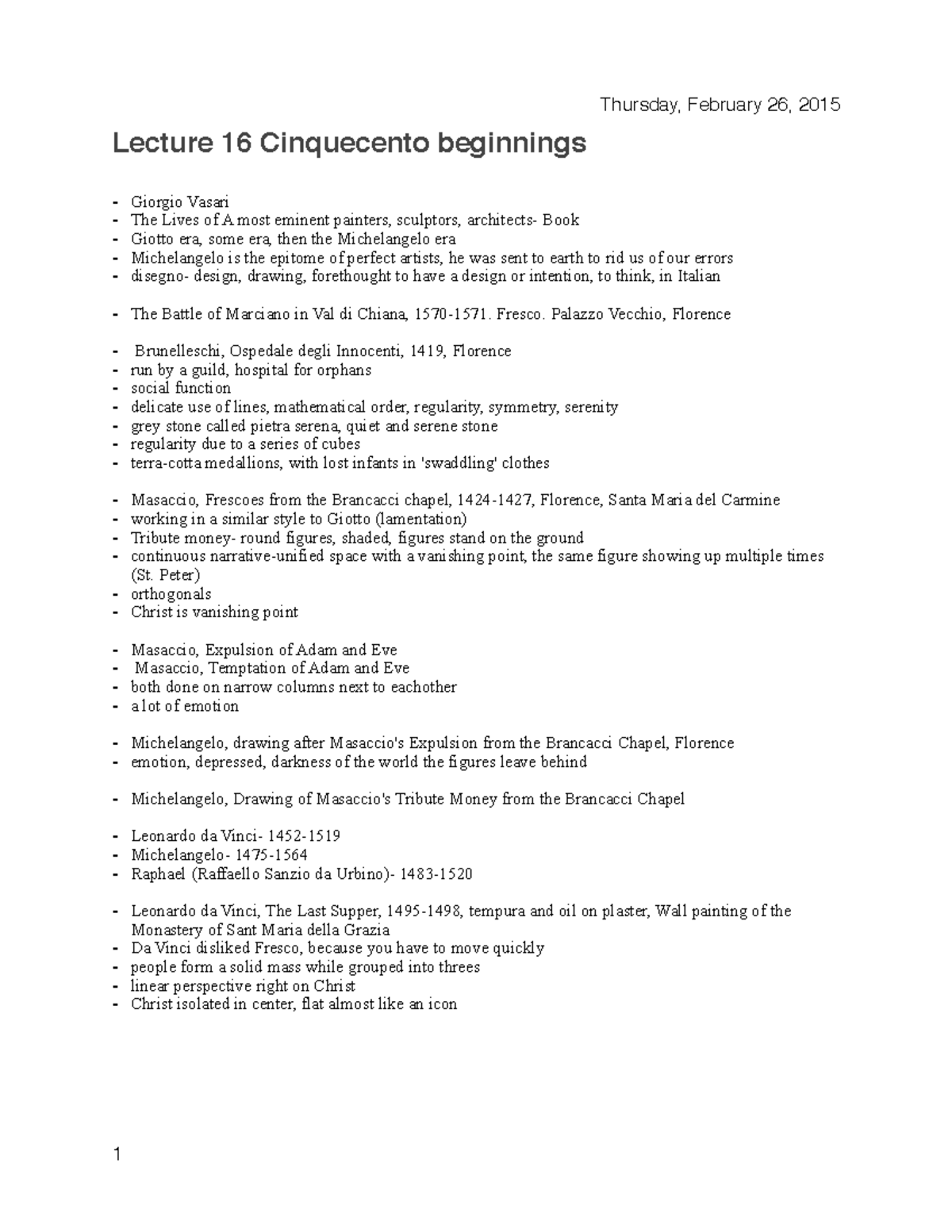 AHI 1B lec 16 - Lecture notes 16 - Thursday, February 26, 2015 Lecture ...