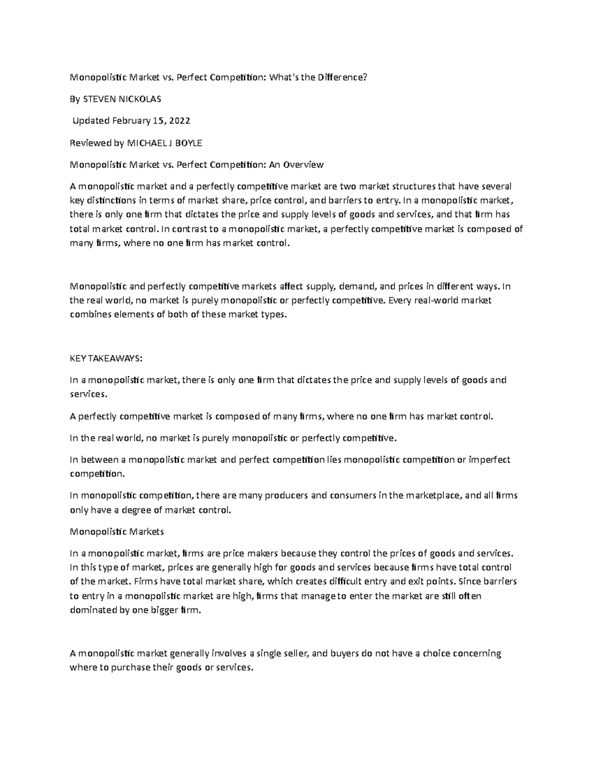 Monopolistic Market vs - Perfect Competition: What's the Difference? By ...