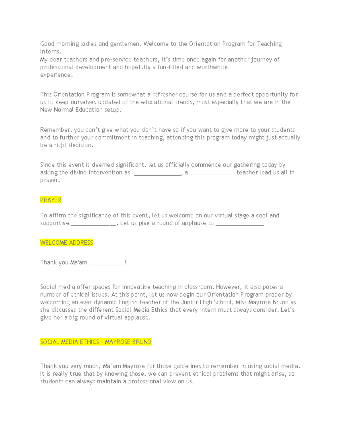 Emcee Script - Good morning ladies and gentlemen. Welcome to the ...