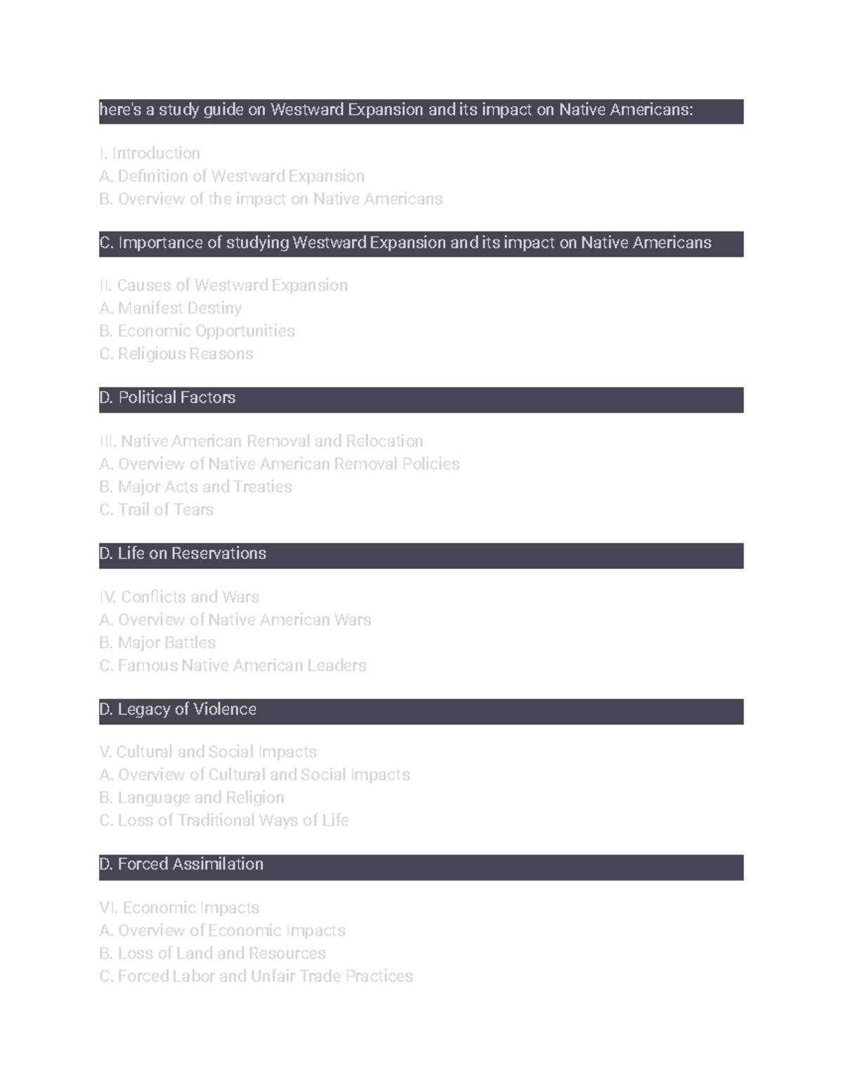Here's a study guide on Westward Expansion and its impact on Native ...
