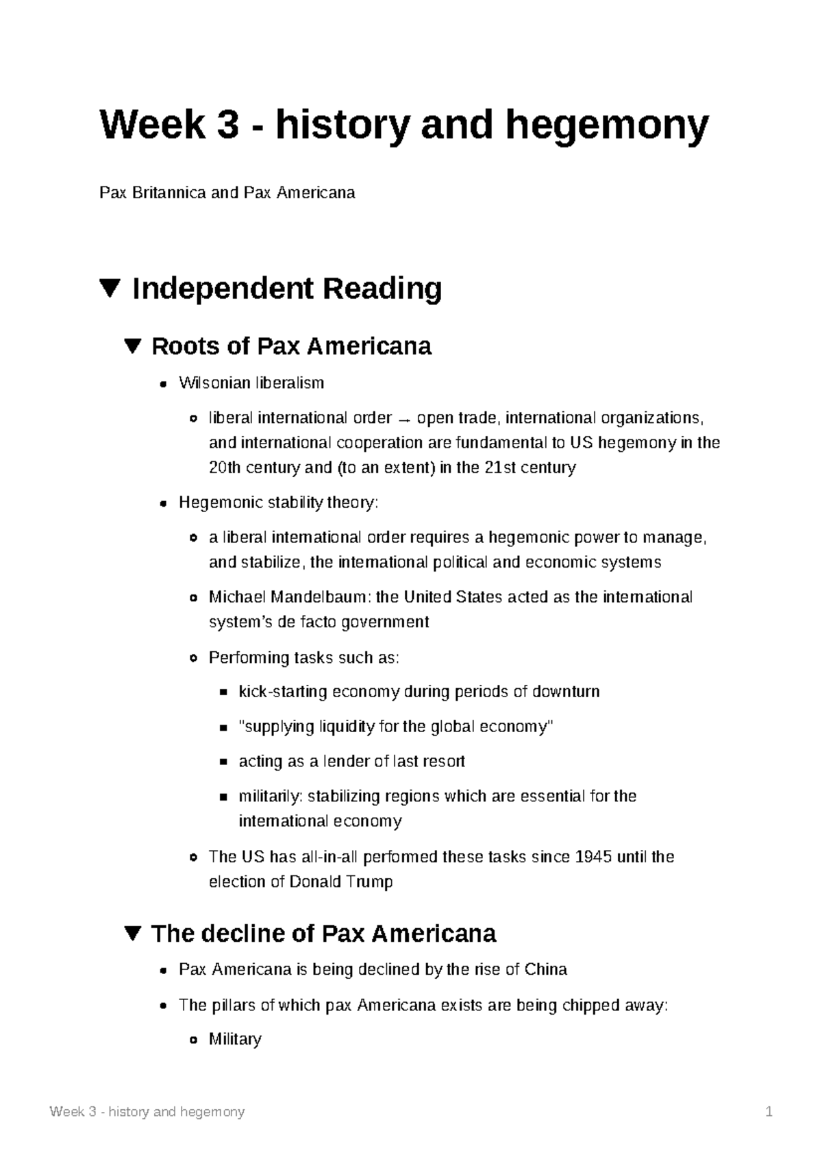 Week 3 - history and hegemony - Week 3 - history and hegemony Pax ...