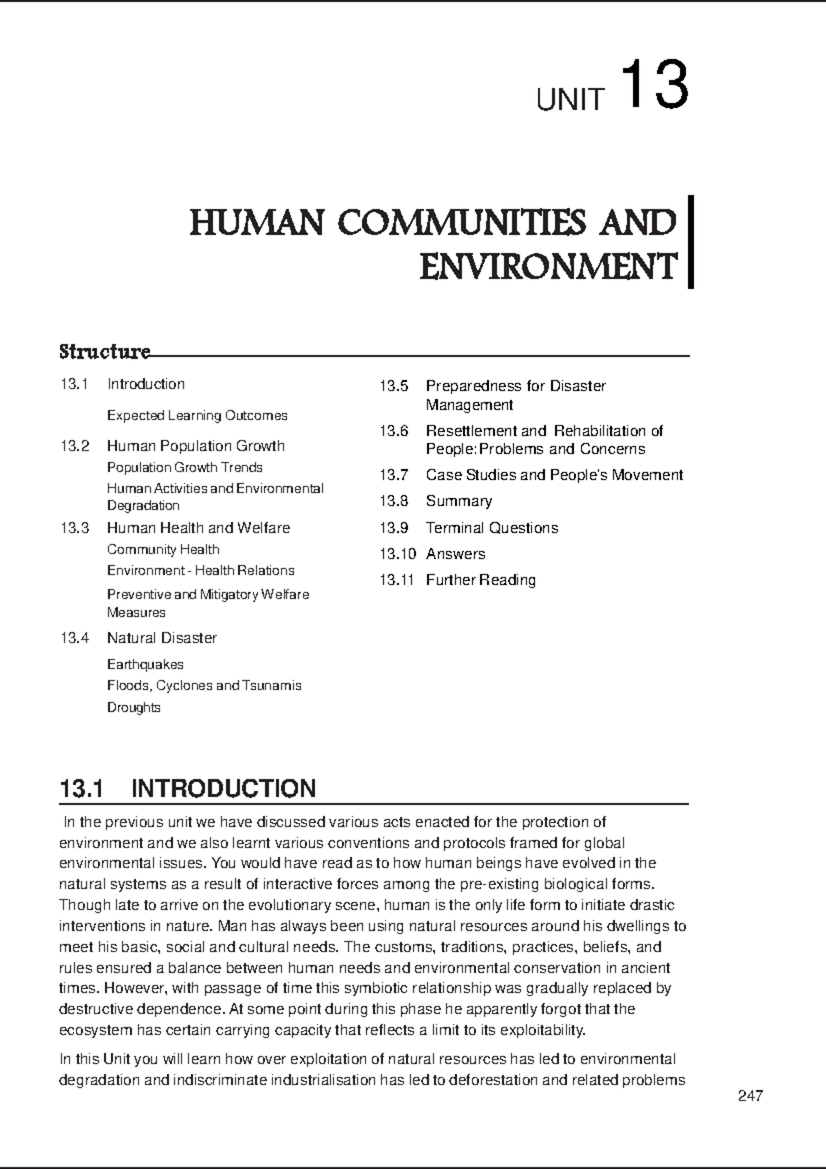 Human communities and environment - Structure 13 Introduction Expected ...