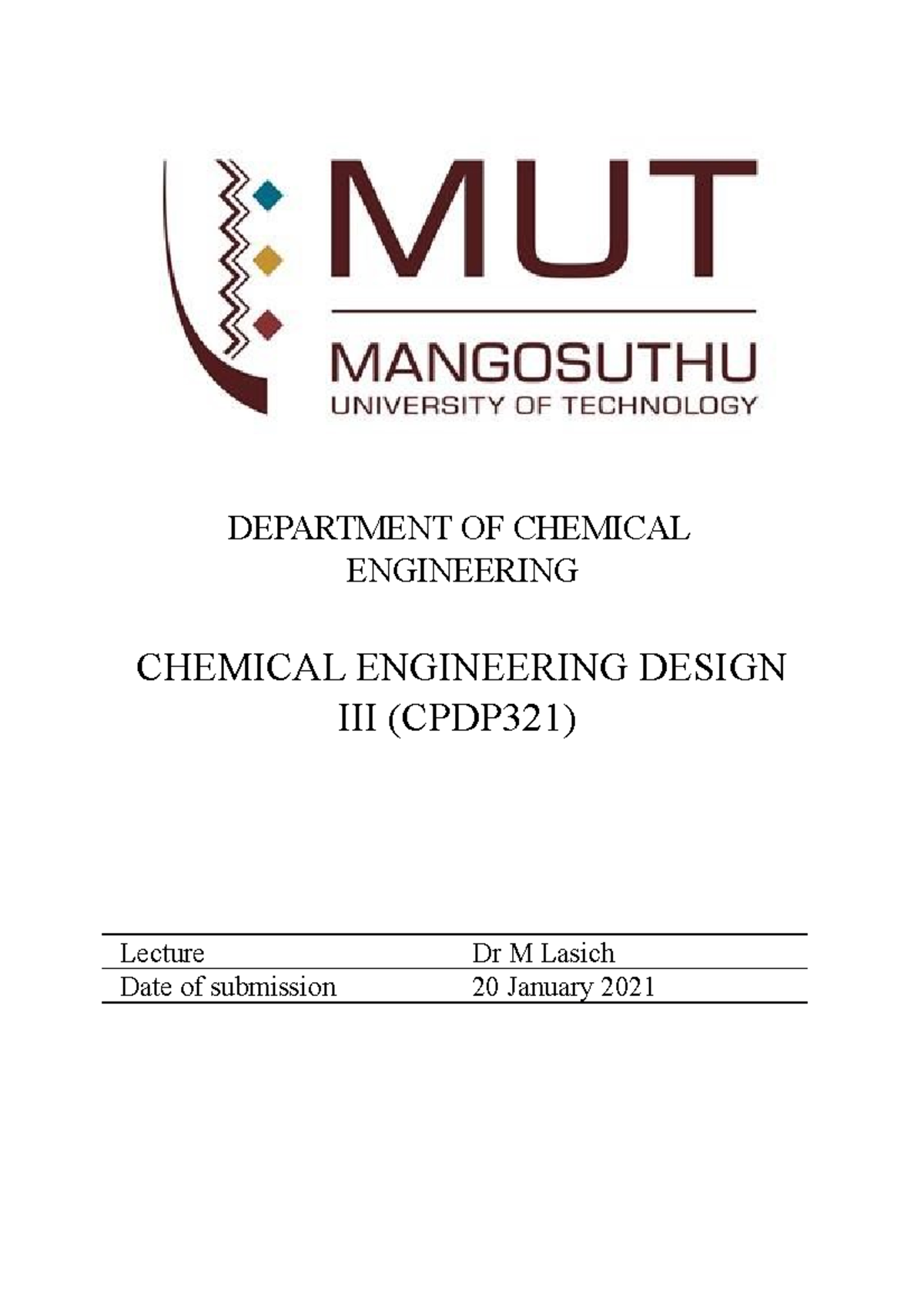Design - Computer simulation - DEPARTMENT OF CHEMICAL ENGINEERING ...