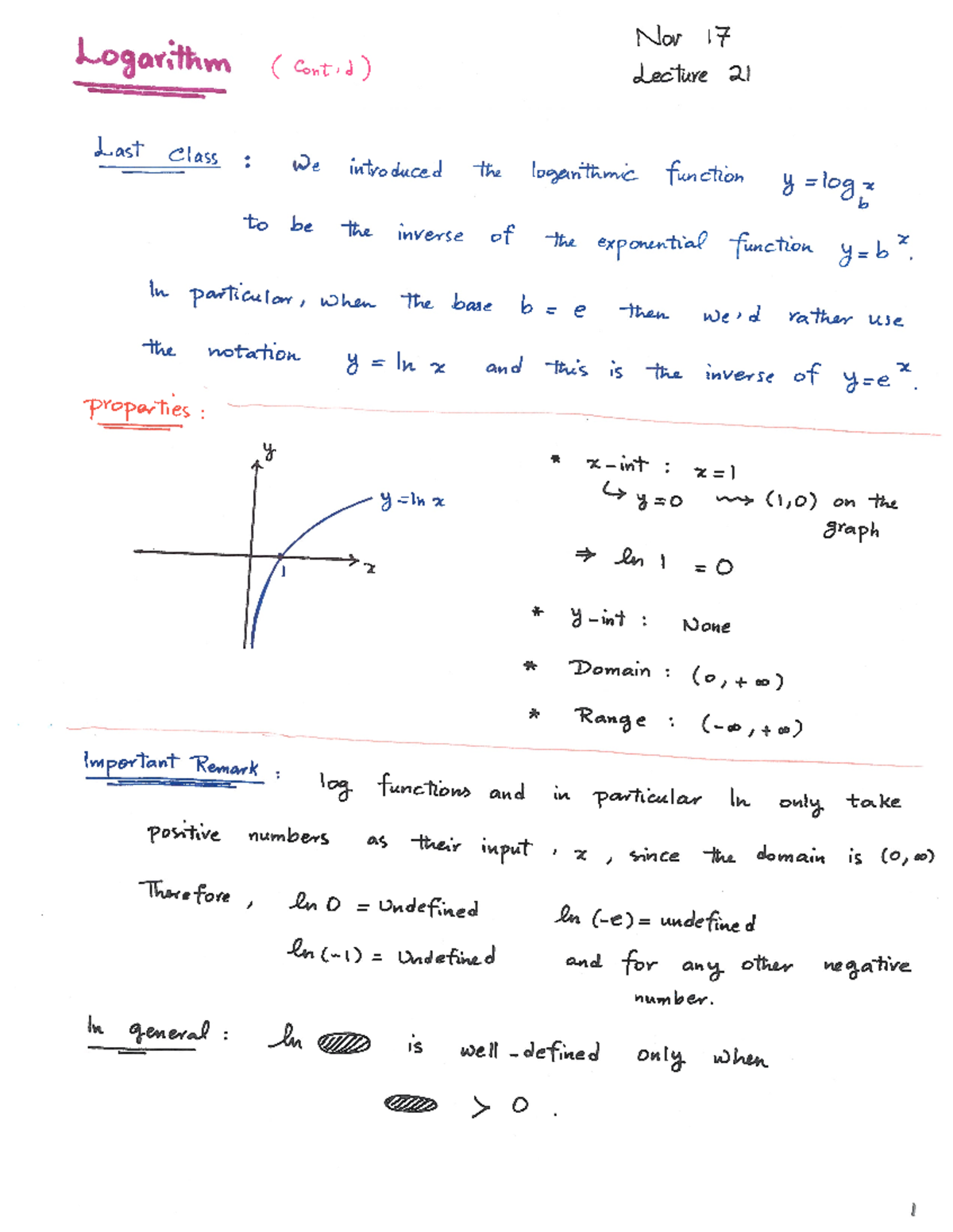 Lec-21-nov17 - Derivative of Logarithmic and exponential functions ...