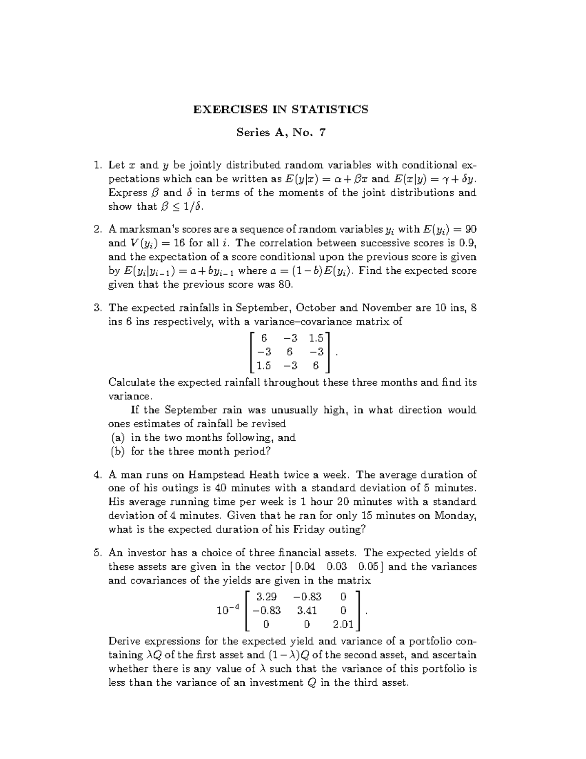 Correlation and Regression exercise 7 - EXERCISES IN STATISTICS Series A, No. 7 Letxandybe ...
