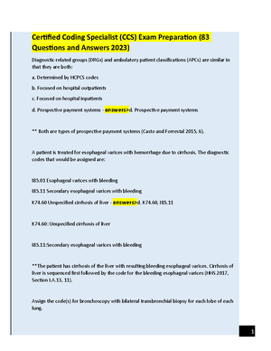 CCS Exam prep - CCS Exam prep - [Date] CCS Exam prep - exam 1 |95 ...