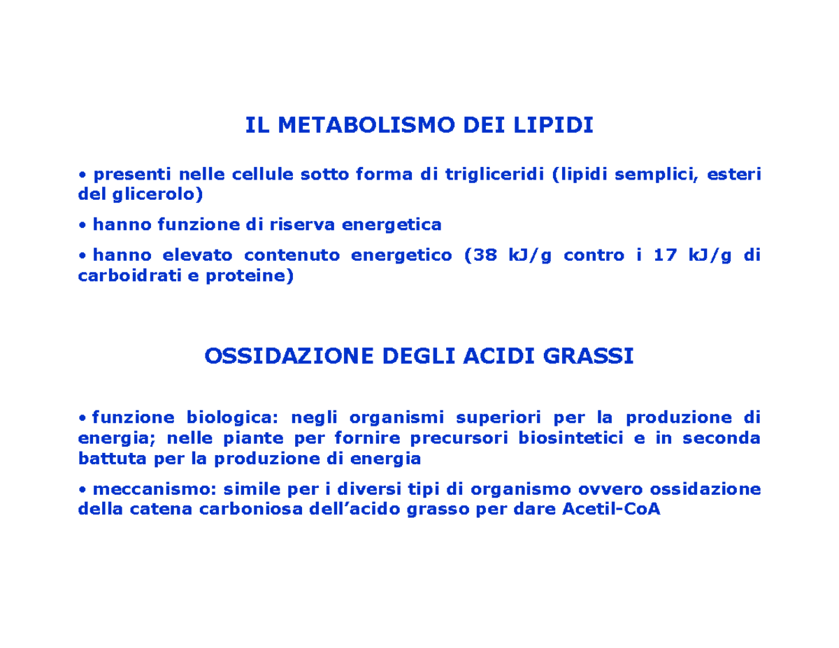 17 b-ossidazione lipidi - IL METABOLISMO DEI LIPIDI • presenti nelle ...