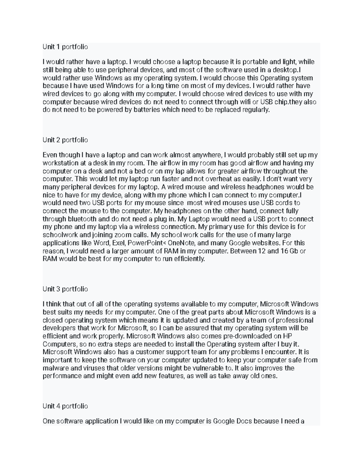 Wade Portfolio Unit 6 - ,JVFUYKDC - Unit 1 portfolio I would rather have a laptop. I would ...