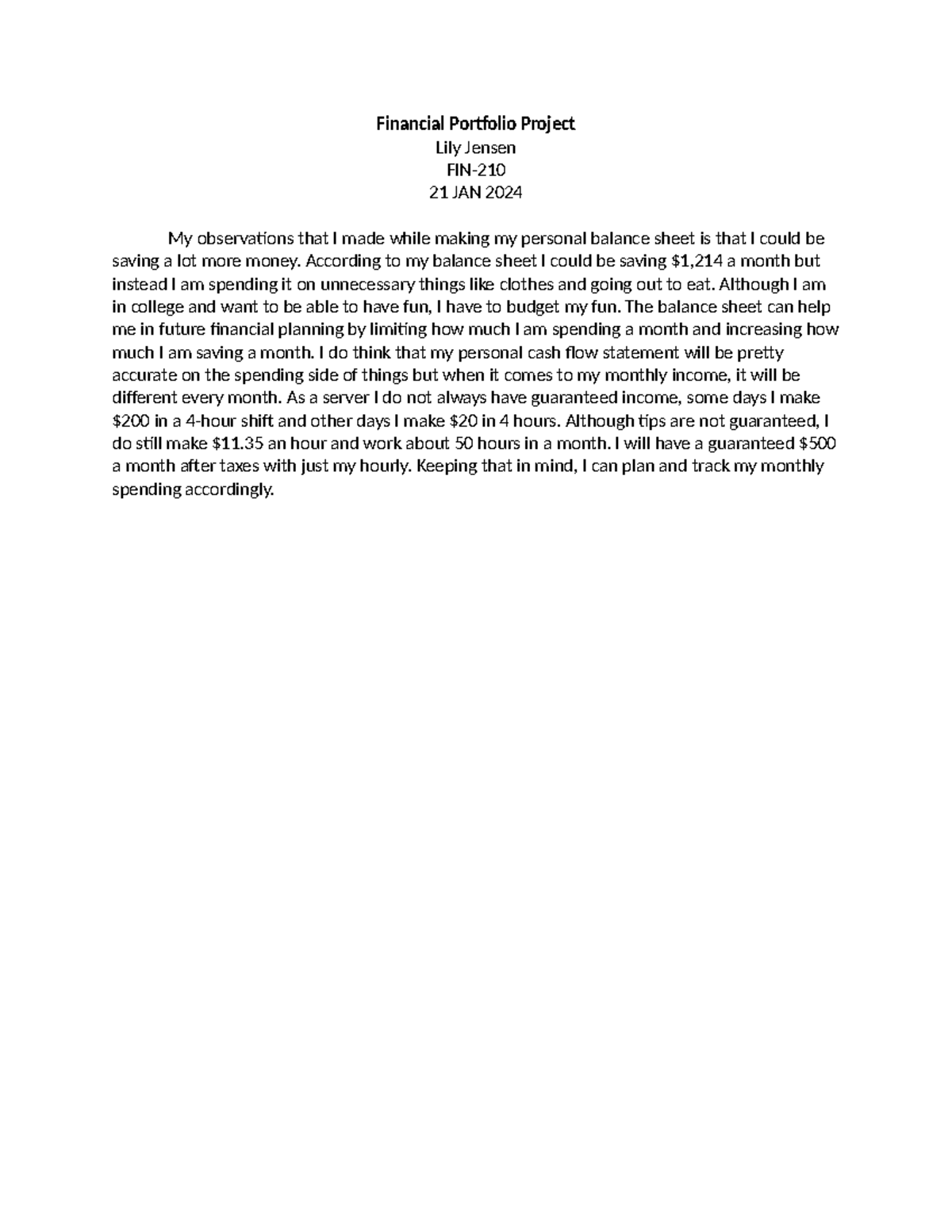 Financial Portfolio Project - According to my balance sheet I could be ...