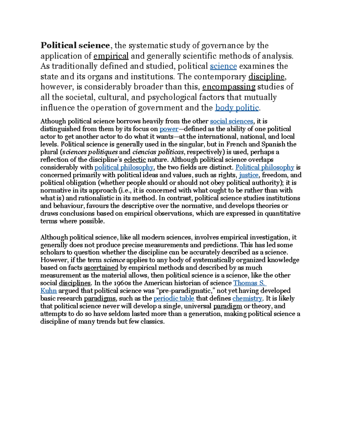 Political science - As traditionally defined and studied, political ...