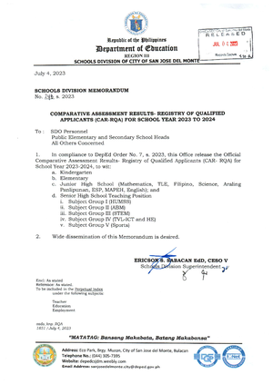 First Summative Test - Republic of the Philippines Department of ...