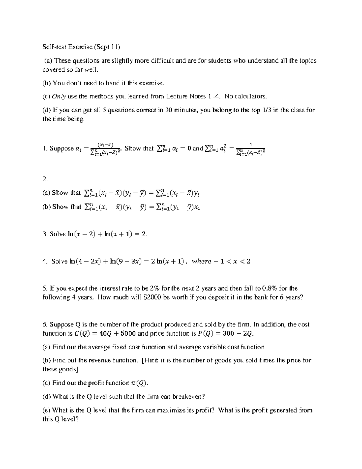 Self test Exercise 1 - Extra practice for this course to help you get A ...