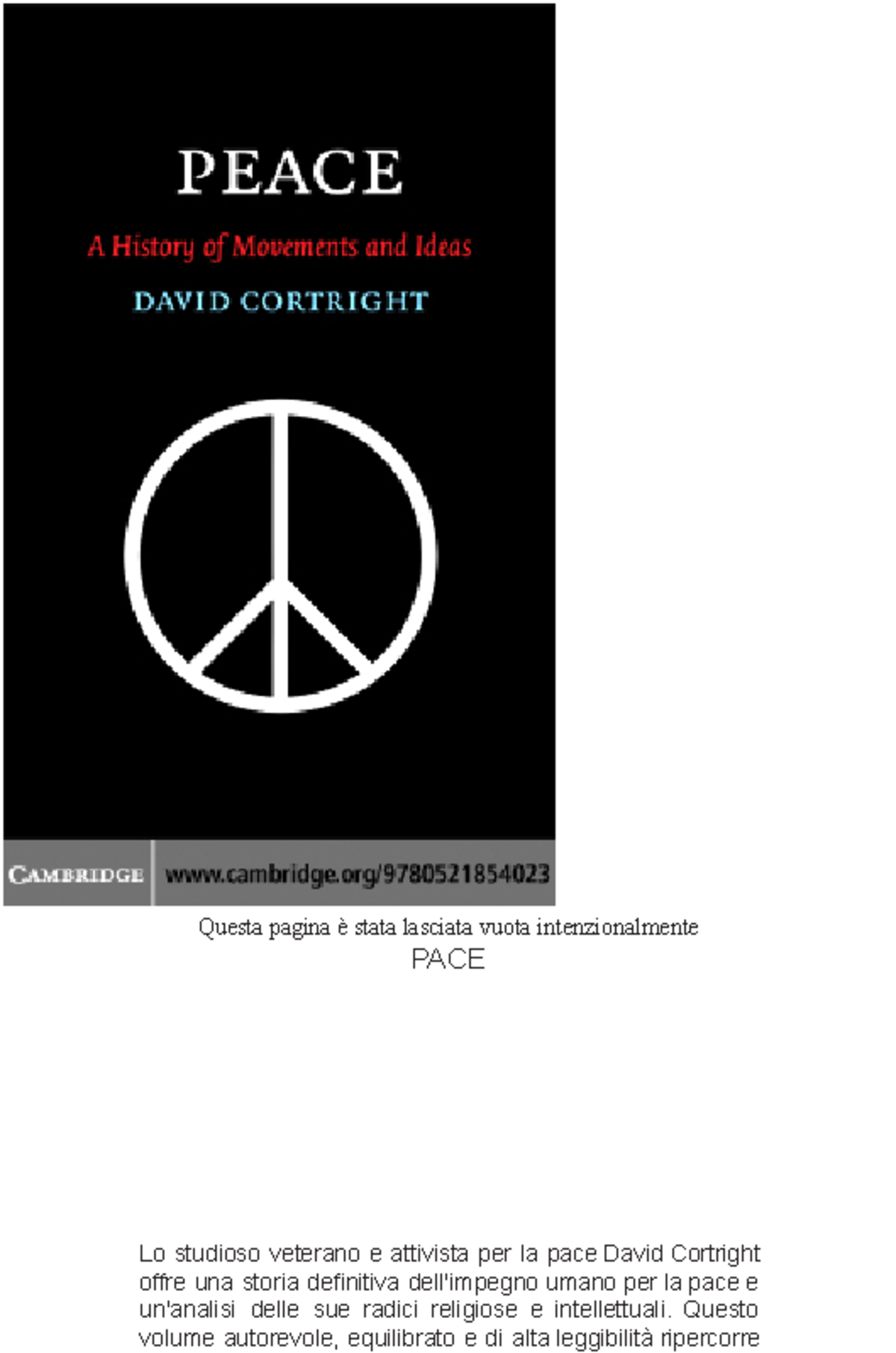 Copia tradotta di Peace A History of Movements and Ideas (David ...