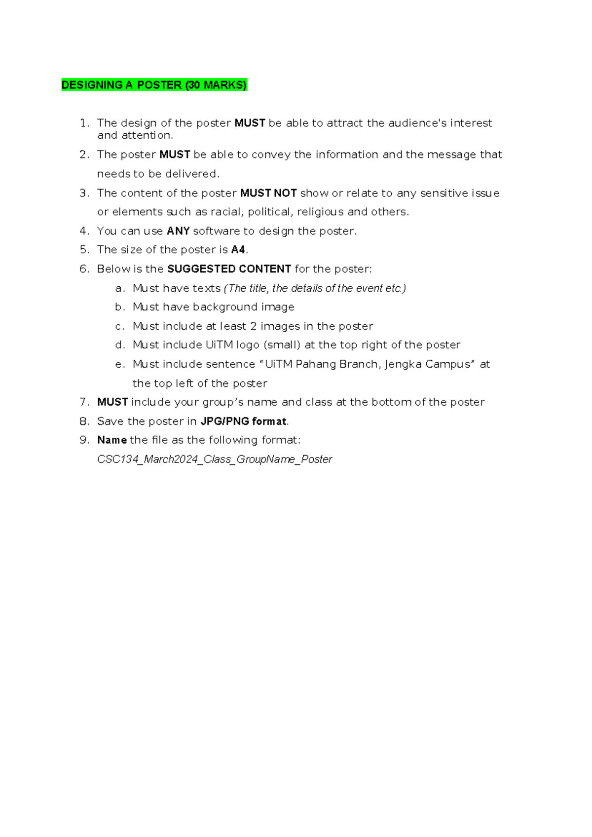 Guideline Designing a Poster - DESIGNING A POSTER (30 MARKS) The design ...