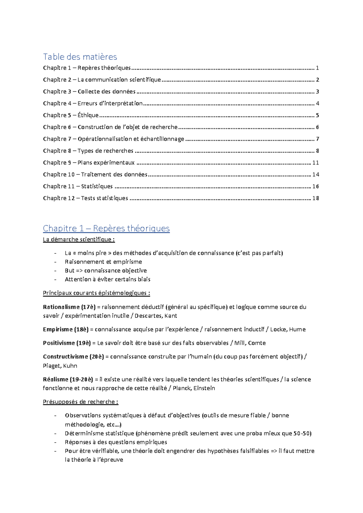 Méthodologie - Résumé 20-21-3 - Table des matières Chapitre 1 – Repères ...