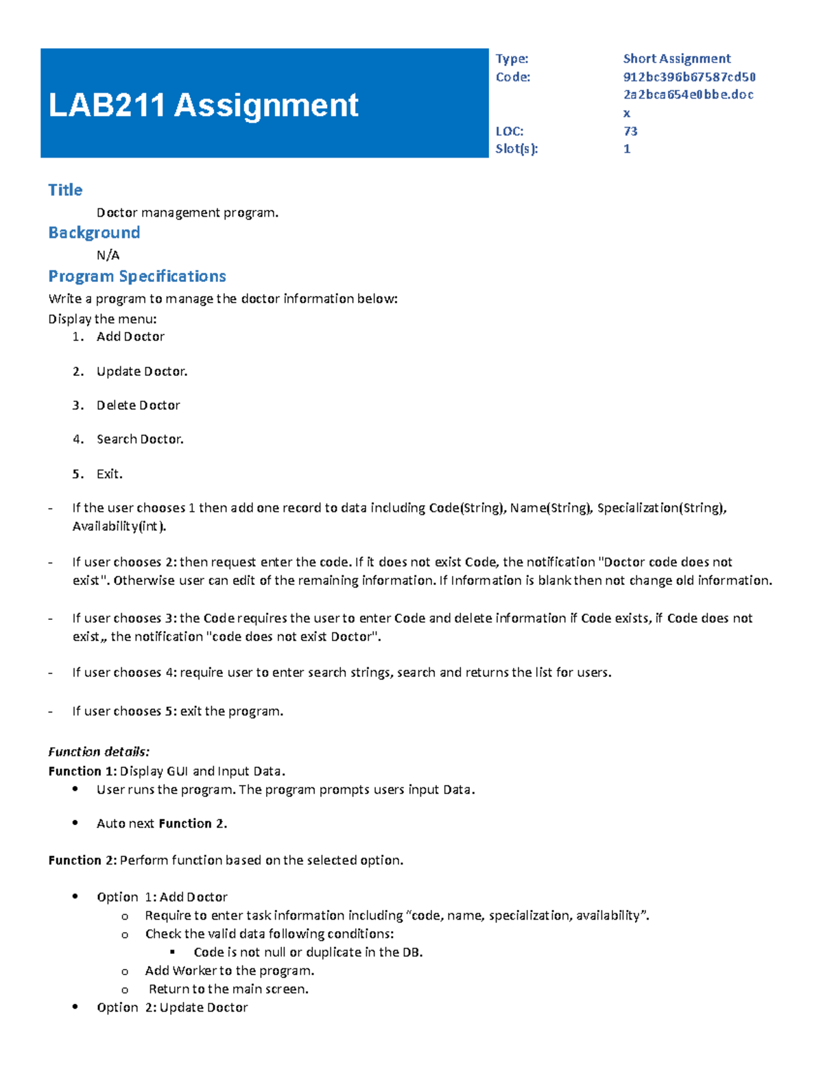 J1 - fsefwse - LAB211 Assignment Type: Short Assignment Code: 912bc396b67587cd 2a2bca654e0bbe x ...