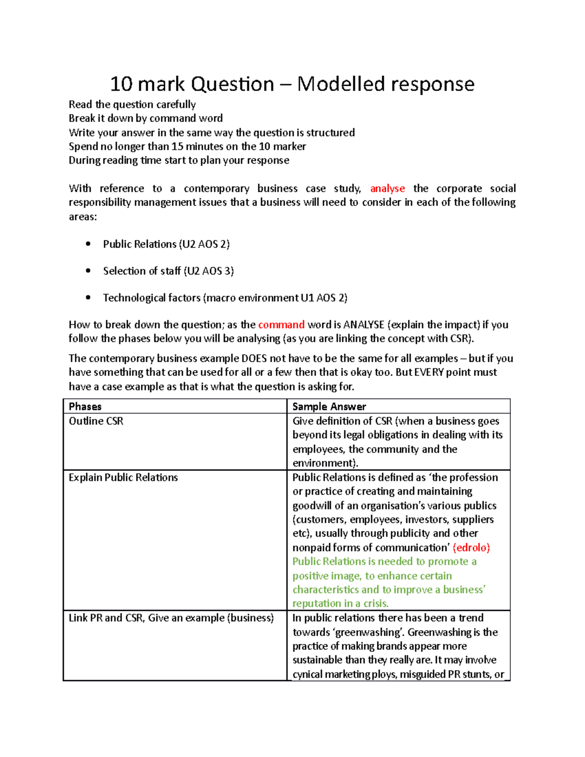 10 Mark Question Modelled example - 10 mark Question – Modelled ...