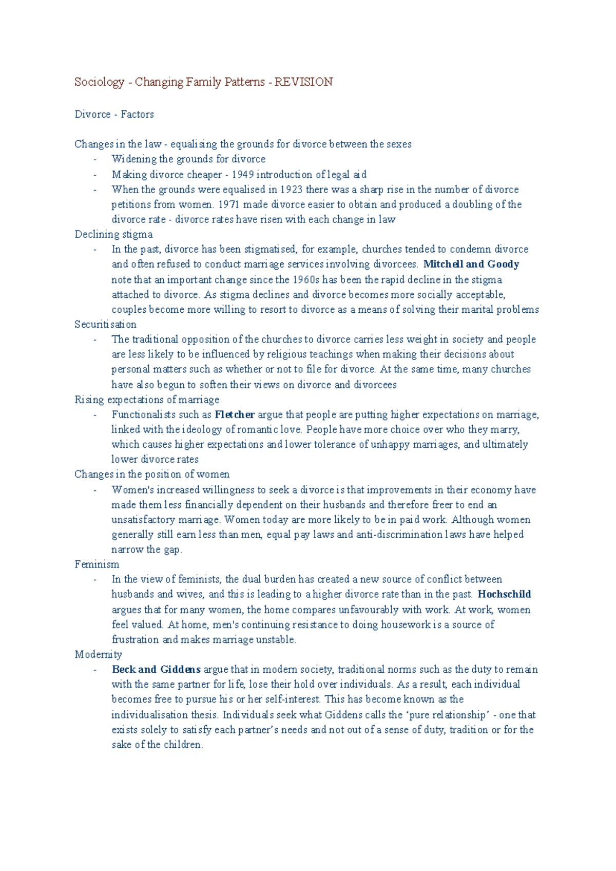 Sociology - Changing Family Patterns - Revision - Sociology - Changing ...