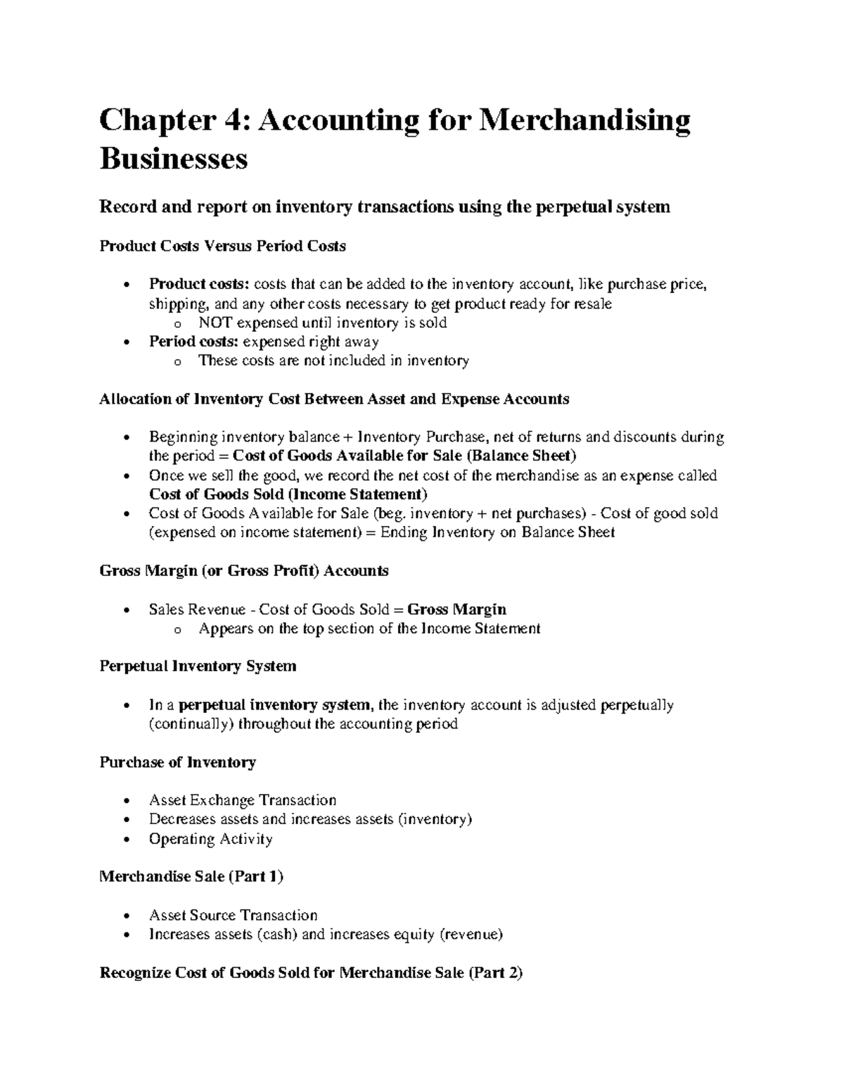 Accounting 221 Exam 2 Notes - Chapter 4: Accounting for Merchandising ...