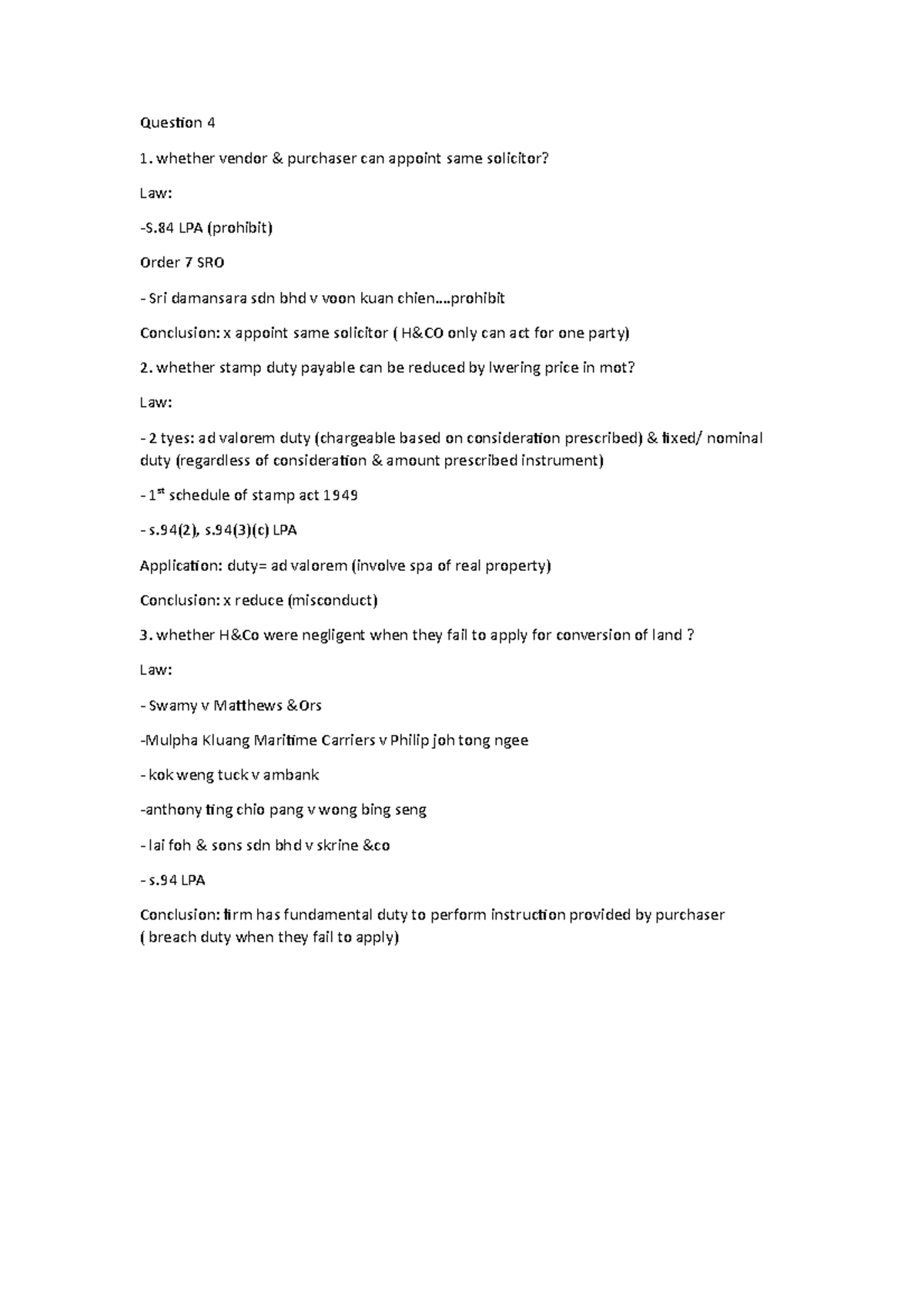 Tutorial 1 conveyancing - Quesion 4 whether vendor & purchaser can ...