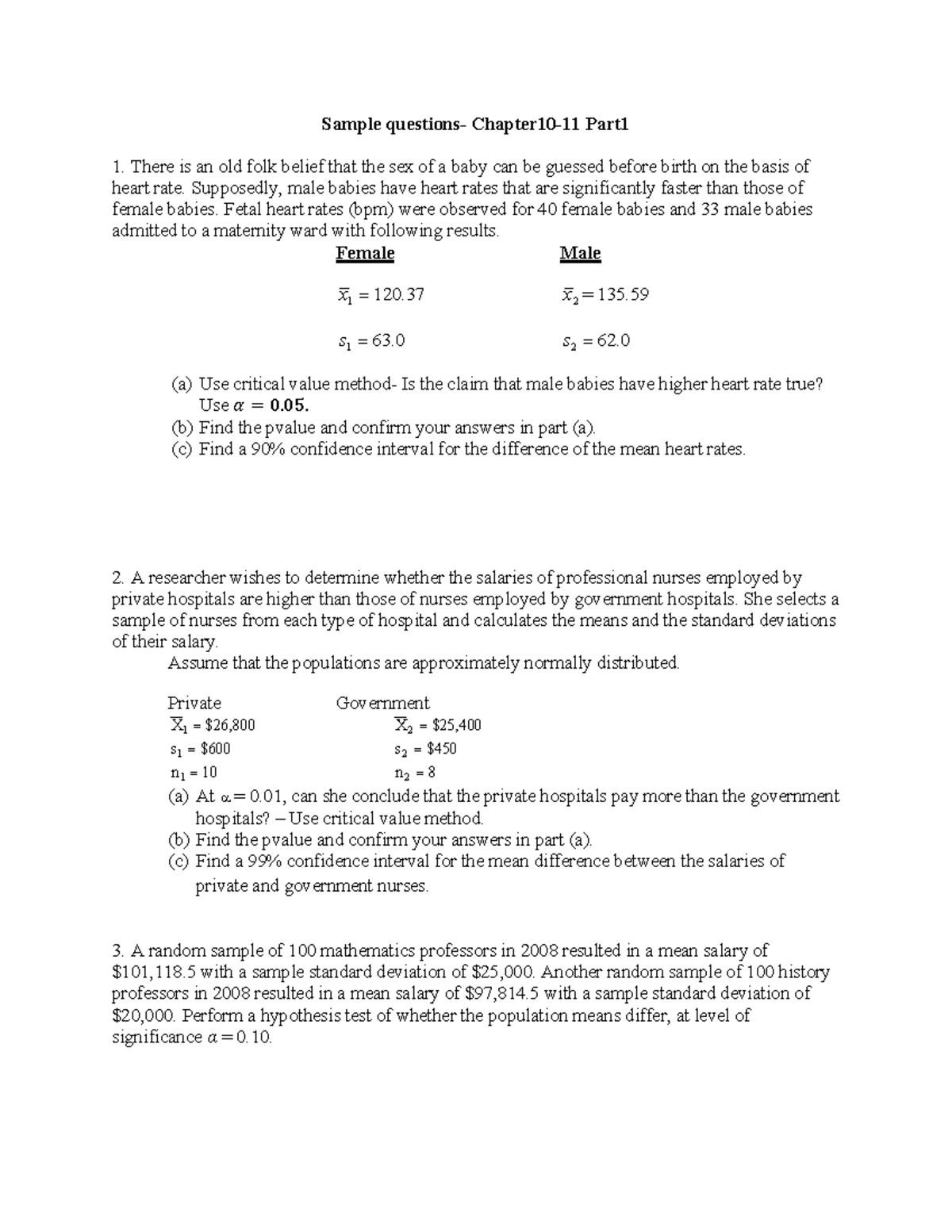 Sample problems chapter 10-11 part1 - Sample questions- Chapter10-11 Part There is an old folk ...