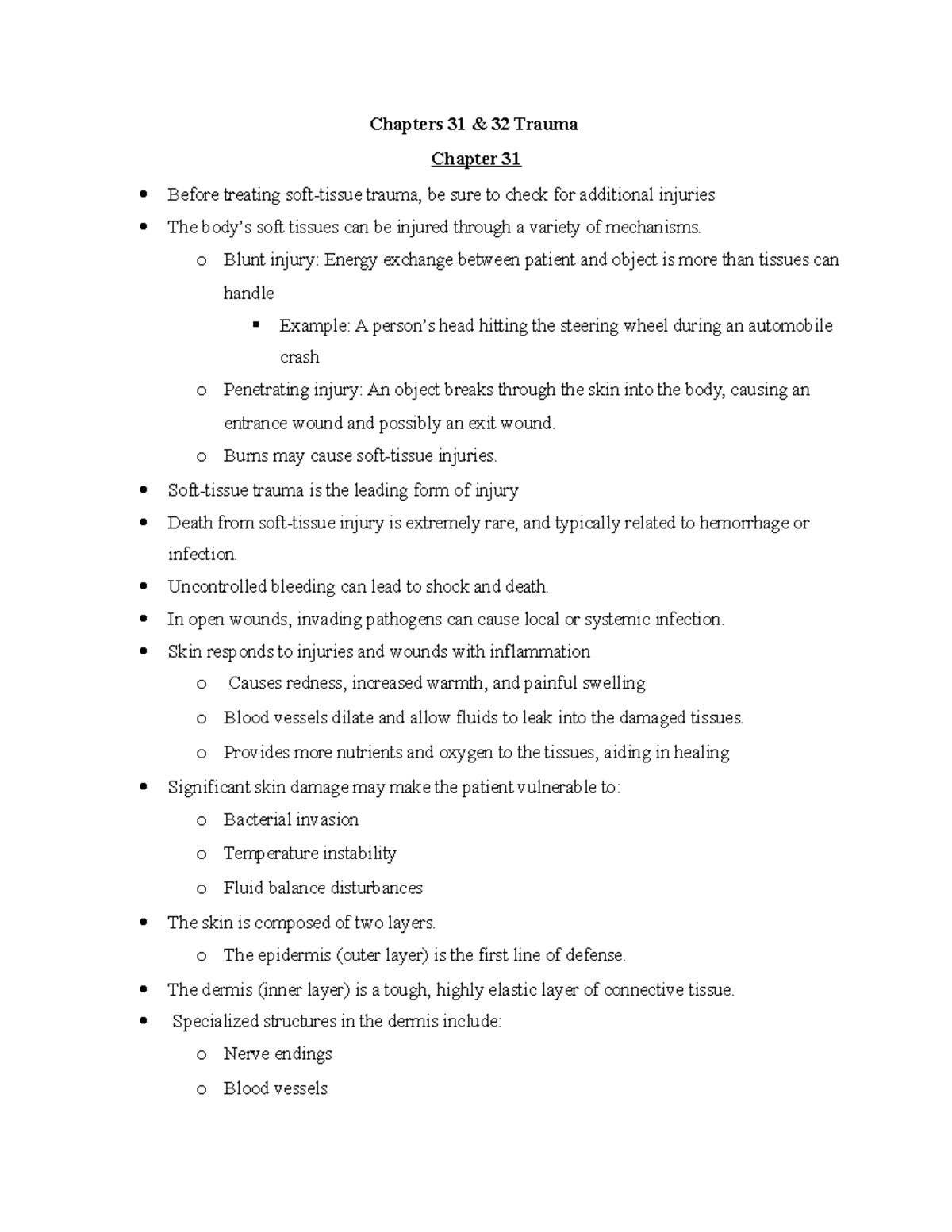 Chapters 31 - notes - Chapters 31 & 32 Trauma Chapter 31 Before ...