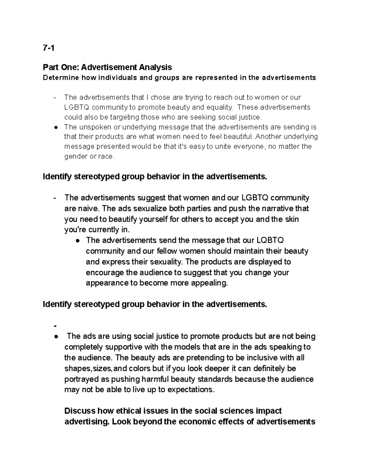 english assignment - 7- Part One: Advertisement Analysis Determine how ...