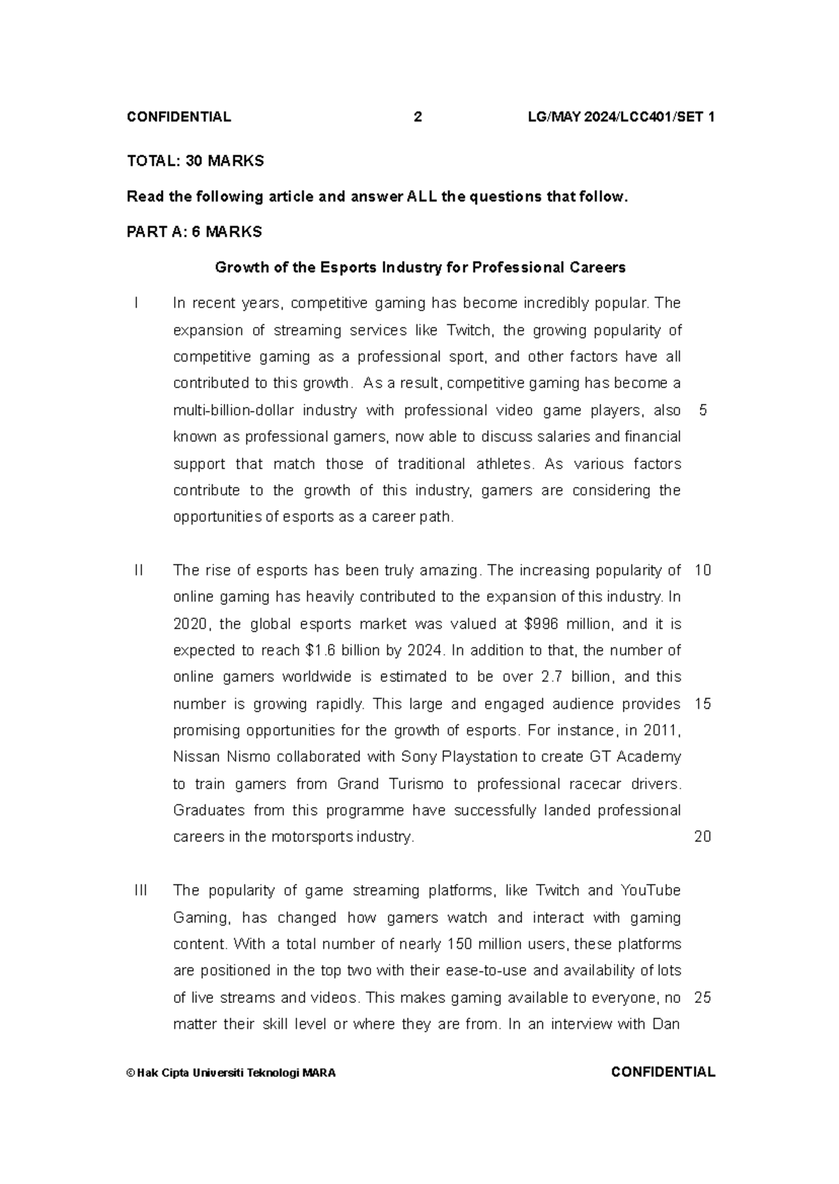LCC401 SET 1 QP 20242 - PAST YEAR QUESTIONS - TOTAL: 30 MARKS Read the ...