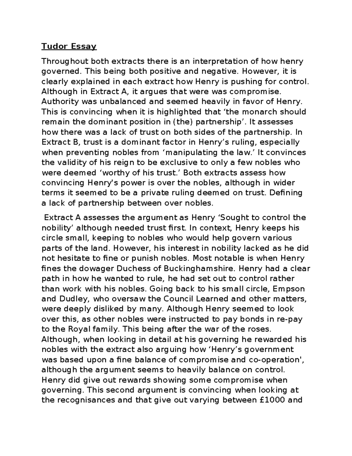 Tudor Essay - Tudor Essay Throughout both extracts there is an ...
