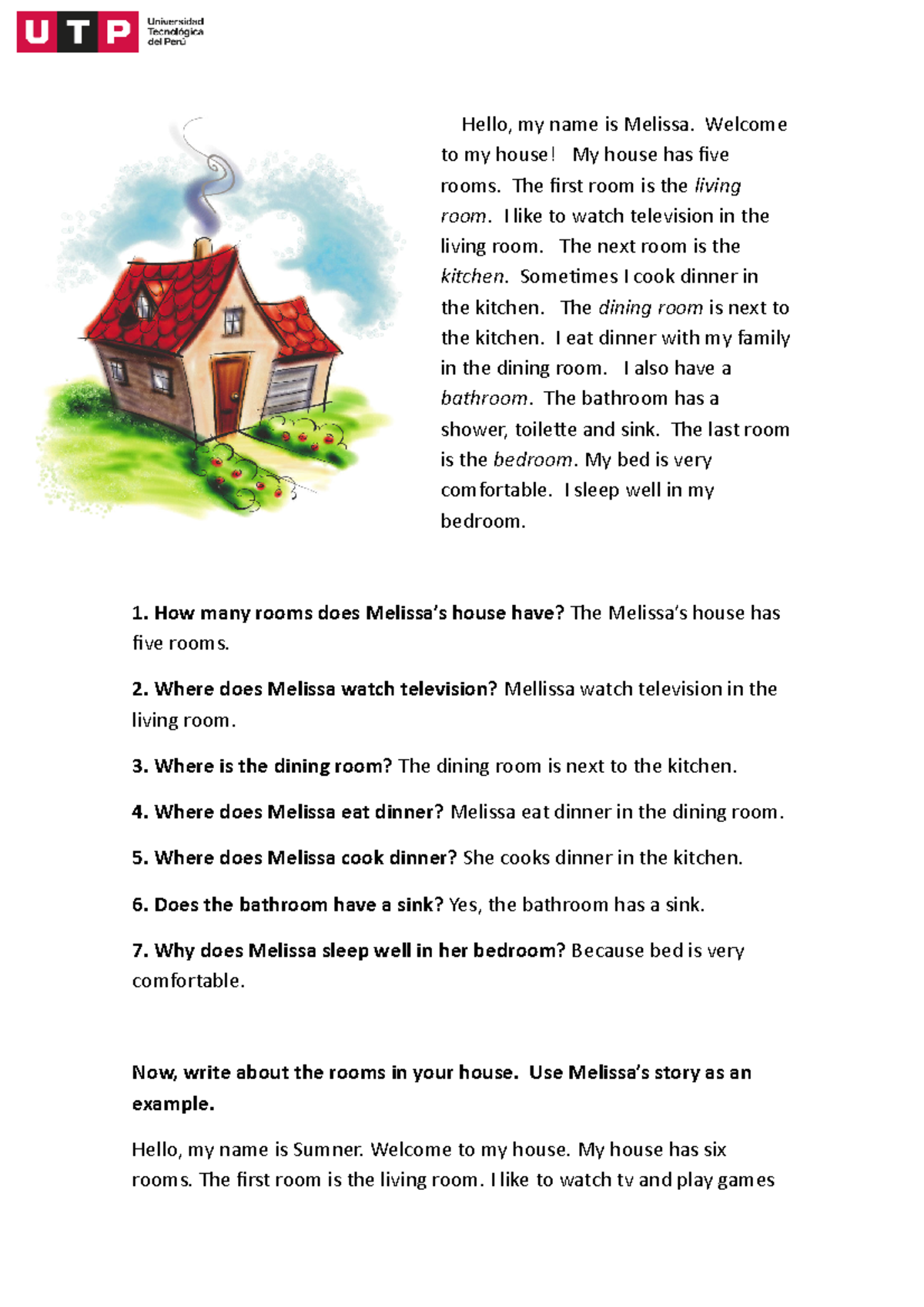 My House reading activities unit 4-week 10 - Hello, my name is Melissa ...