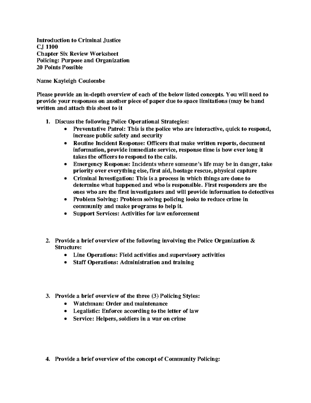 Chapter 6 WSS - Introduction to Criminal Justice CJ 1100 Chapter Six ...