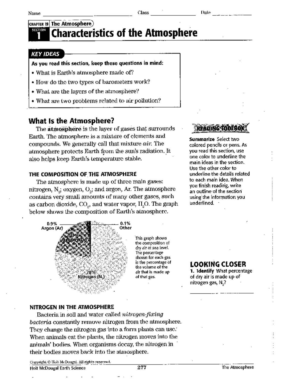 Atmosphere and Greenhouse Effect - Name Class Date CHAPTER 19 The ...