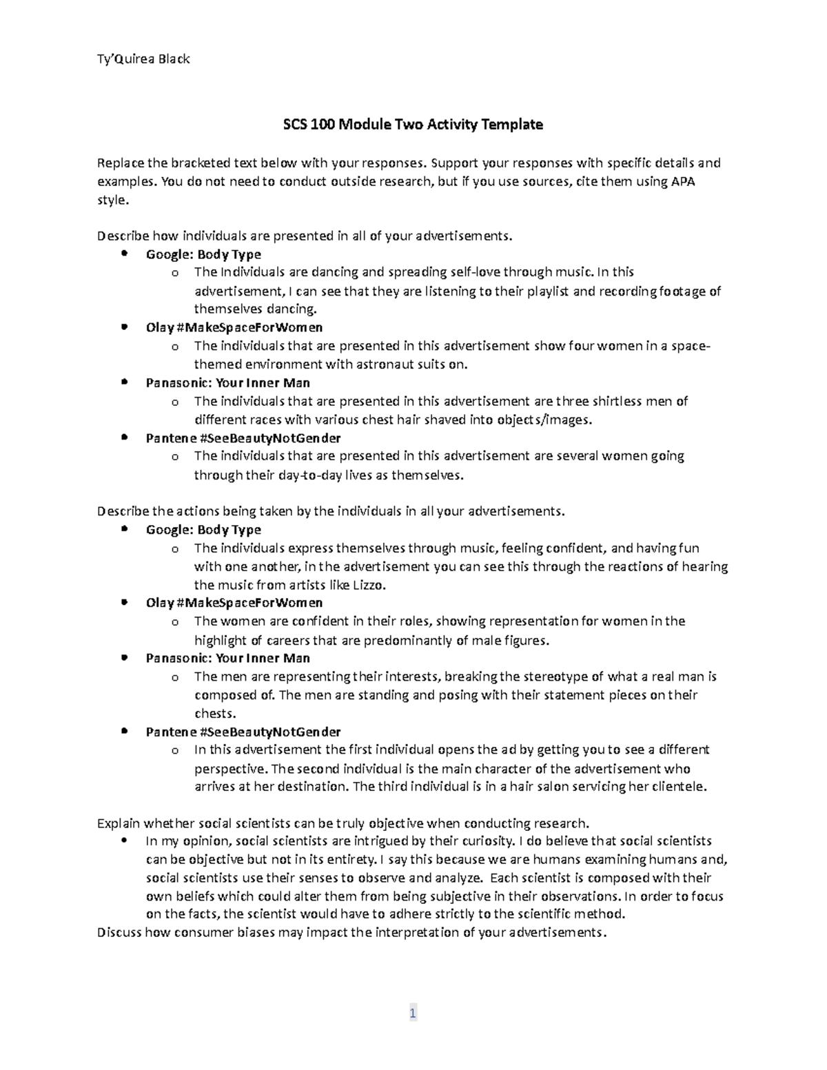 SCS 100 Module Two Activity Template - Ty’Quirea Black SCS 100 Module ...