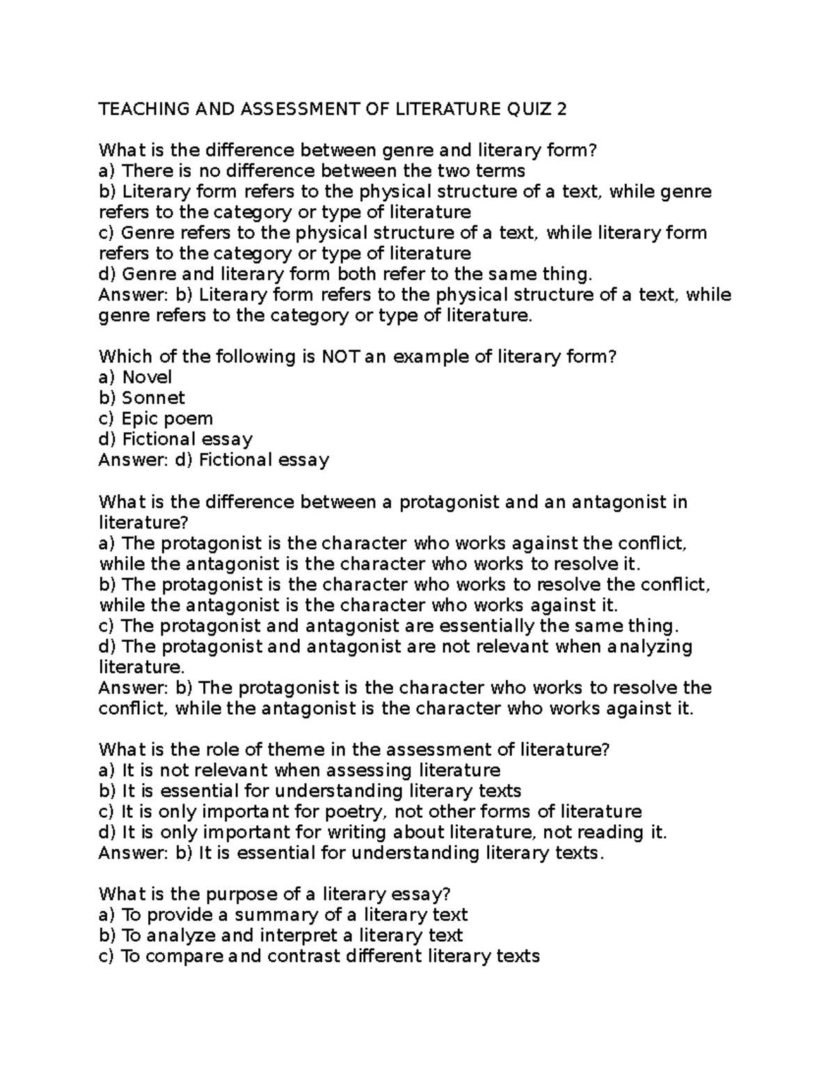 Teaching AND Assessment OF Literature QUIZ 2 - TEACHING AND ASSESSMENT ...
