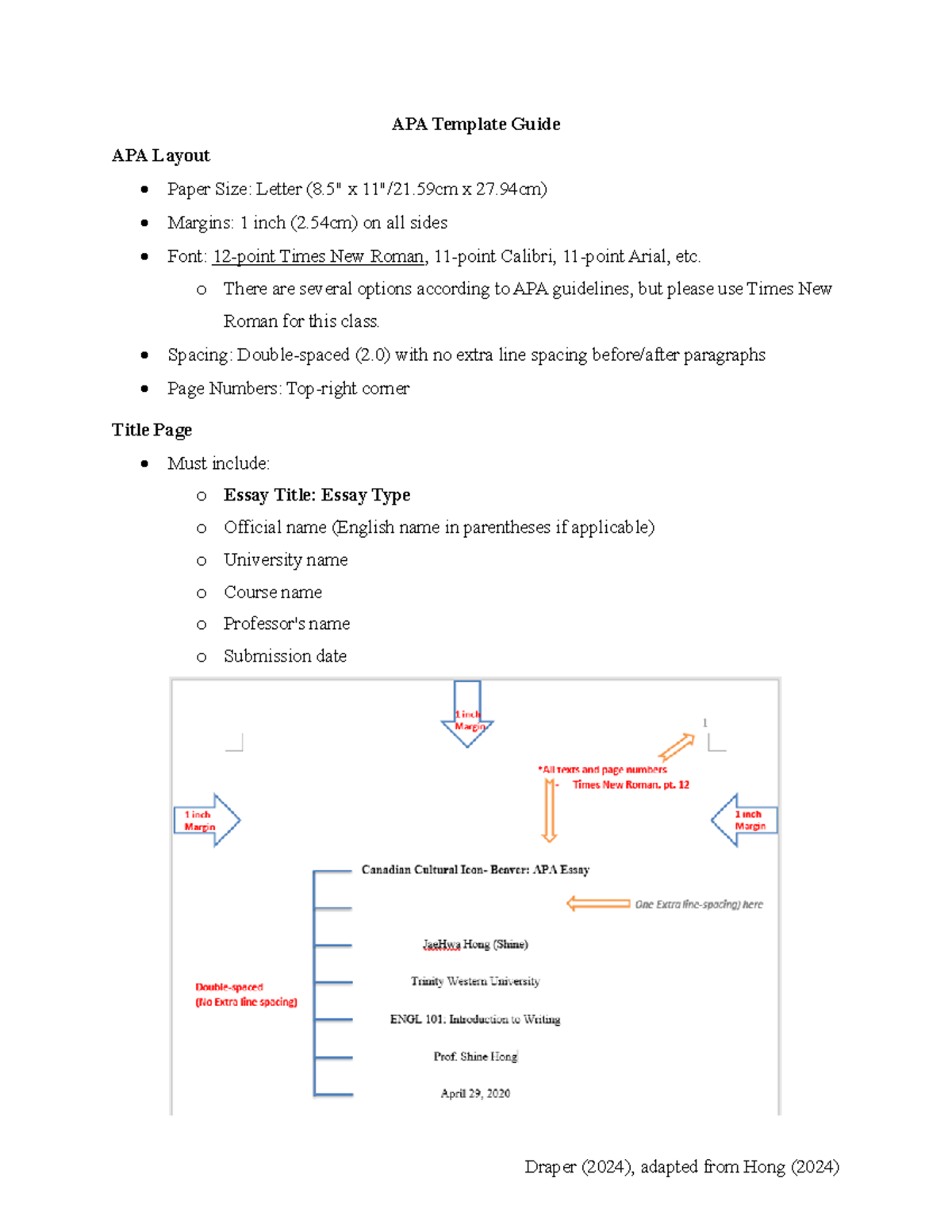 APA Template Guide - i'm sorry - Draper (2024), adapted from Hong (2024 ...
