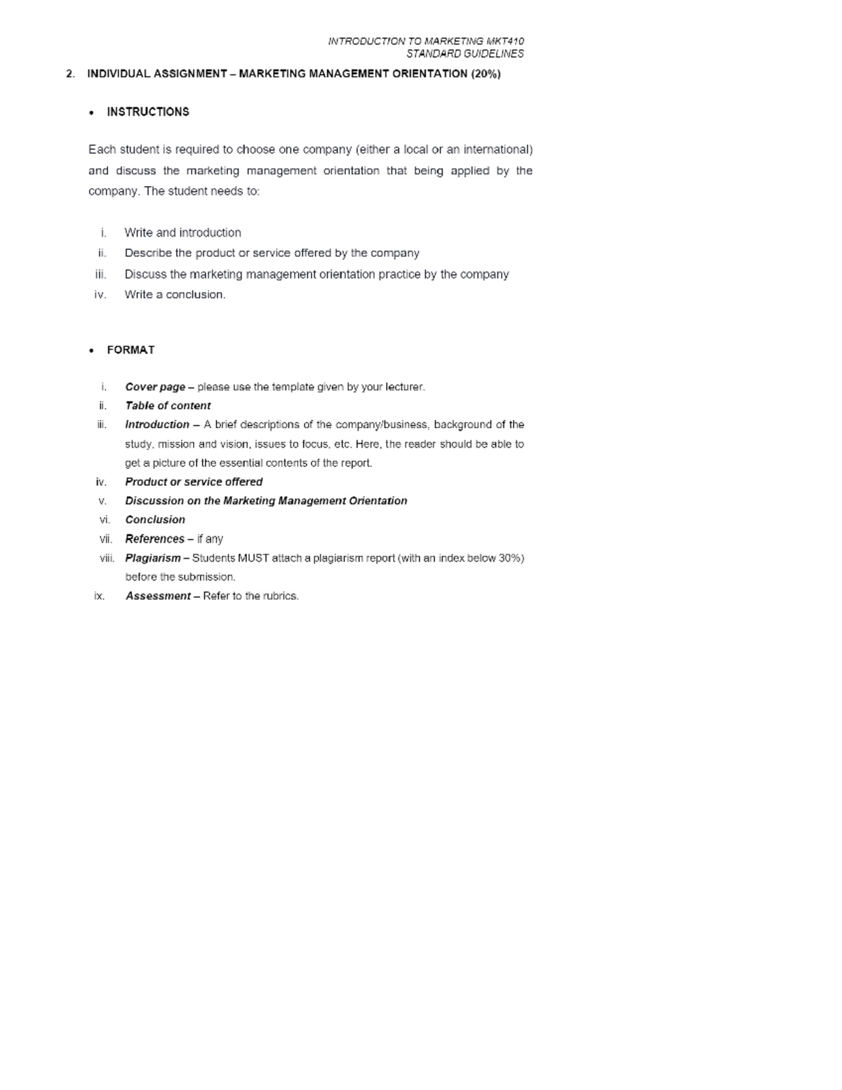 MKT410 Assignment 1 - INTRODUCTION TO MARKETING MKT410 STANDARD ...