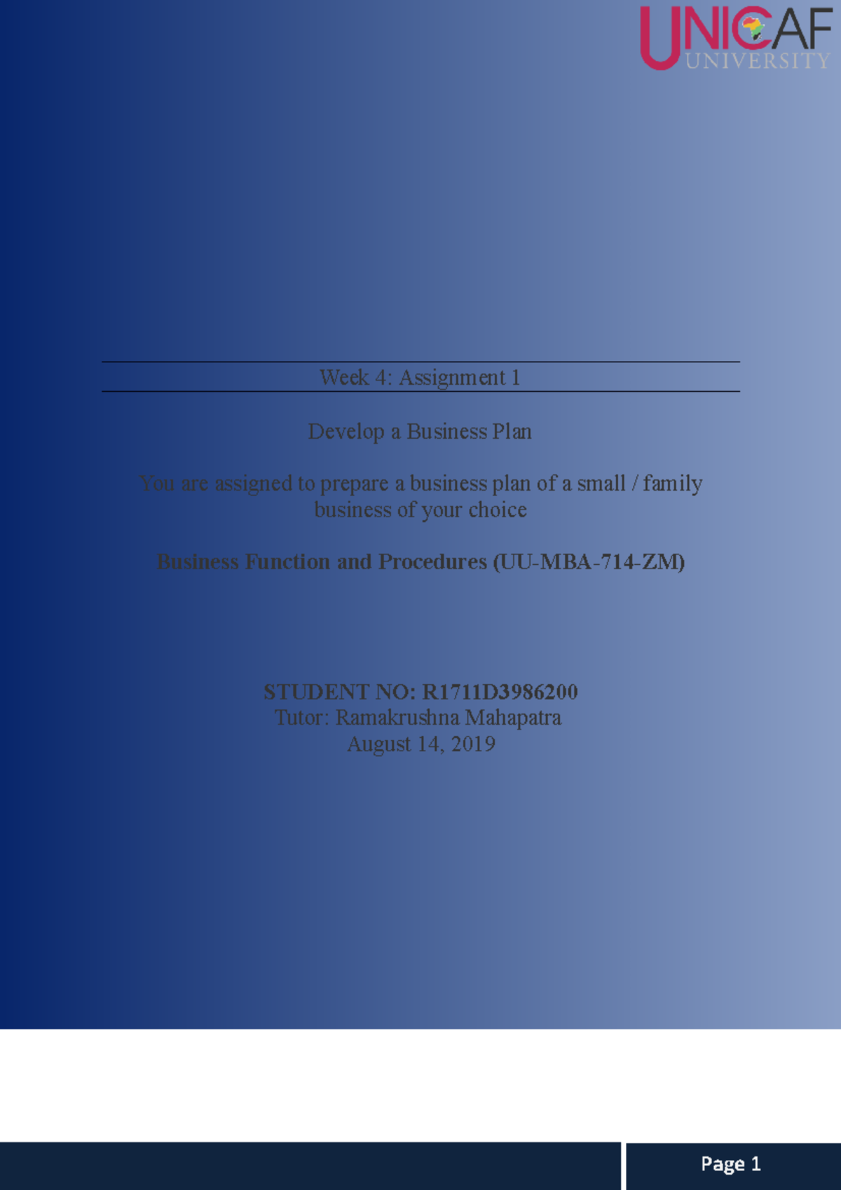 Week 4 Assgnment 1 Business Plan - Week 4: Assignment 1 Develop a ...