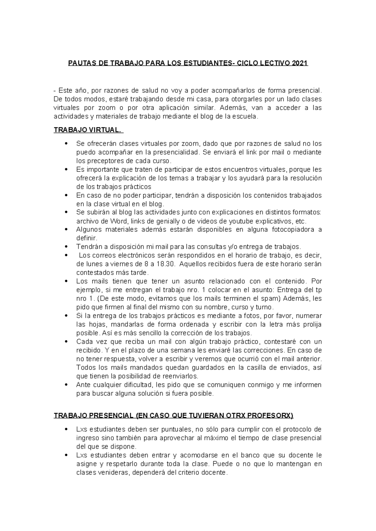 Pautas DE Trabajo PARA LOS Estudiantes Argibay 2dos y 3ro 1ra TT ...