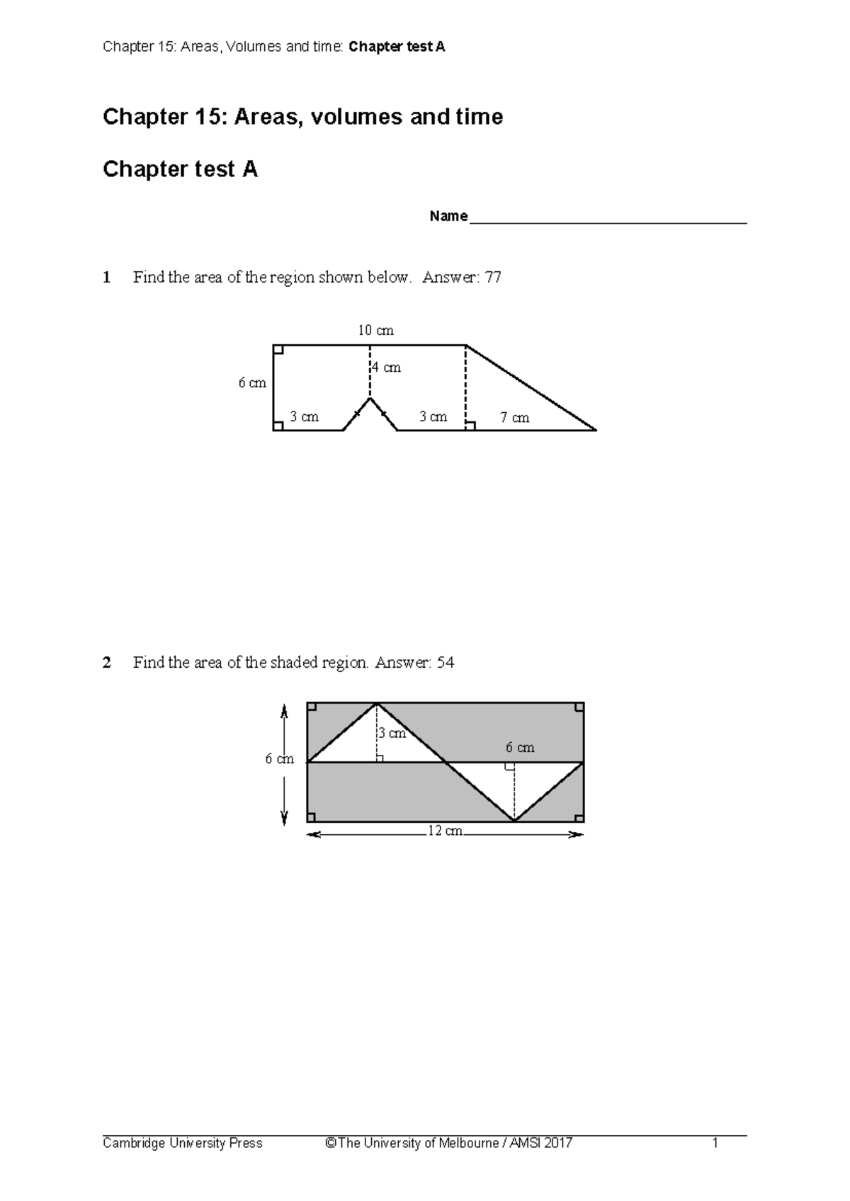 Volumes and Areas Chapter 15 Test - Chapter 15: Areas, volumes and time ...