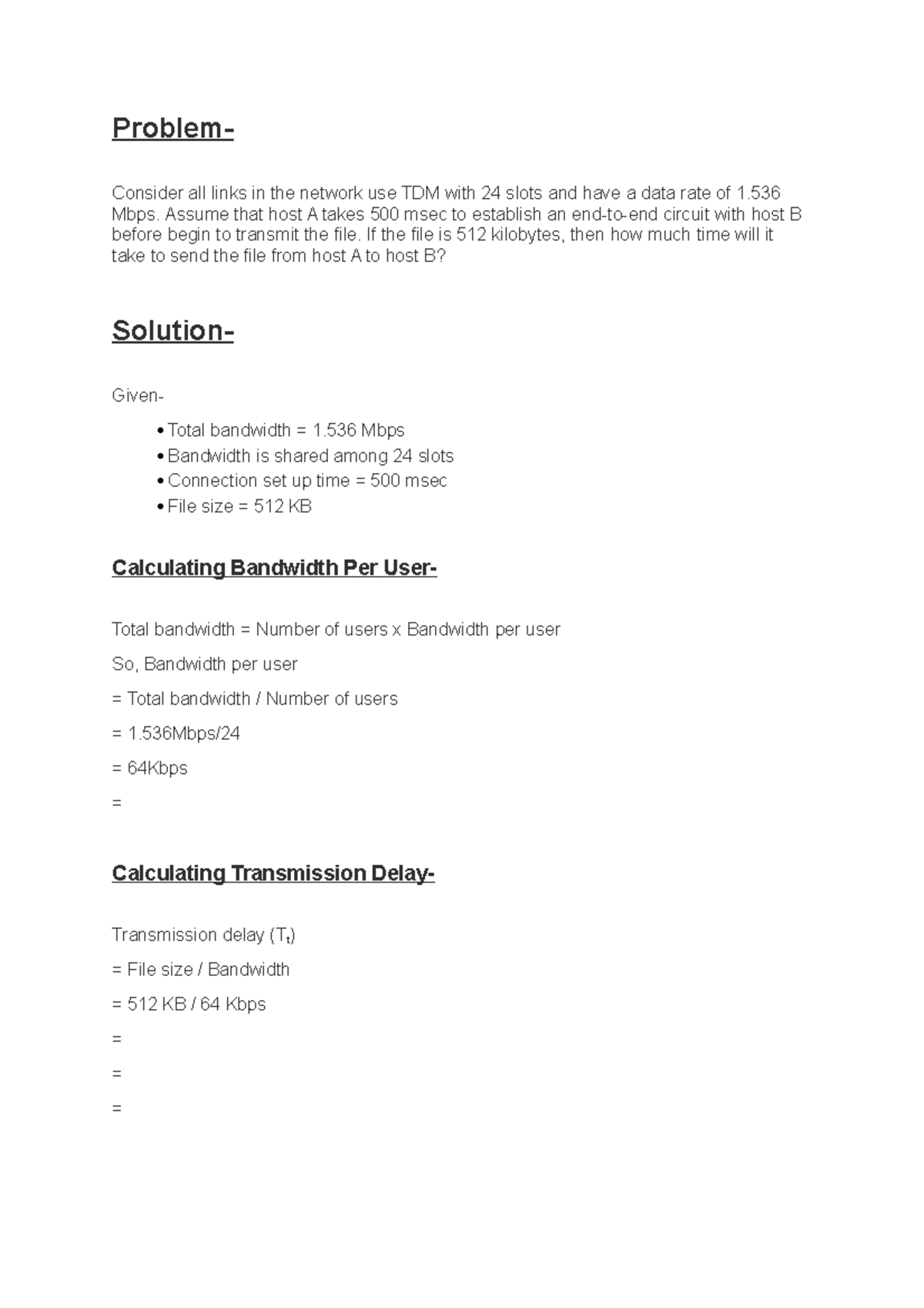 Cn Tutorial Rsa Lecture Notes 4 Problem Consider All Links In The Network Use Tdm With 24