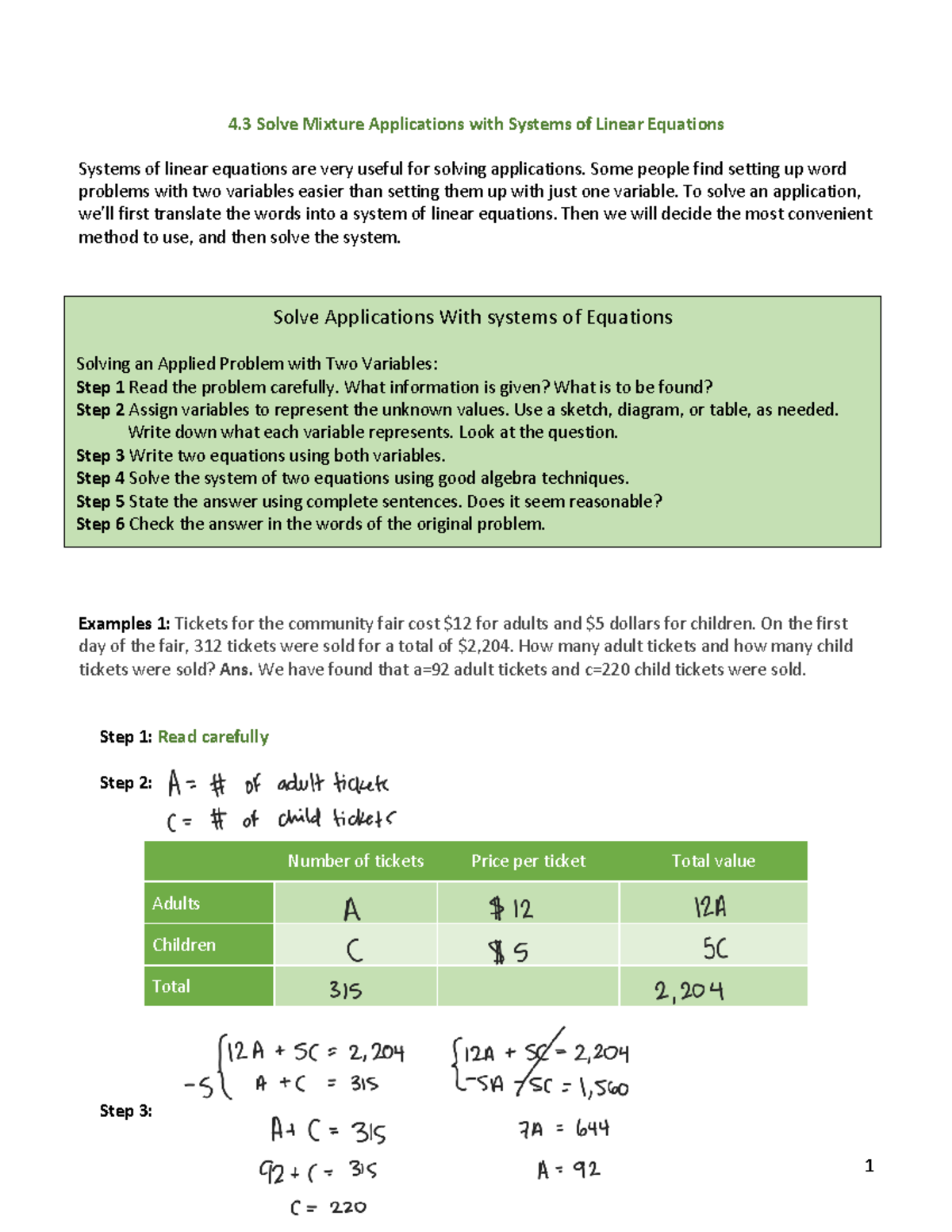 4.3 Solve Mixture Application - Some people find setting up word ...