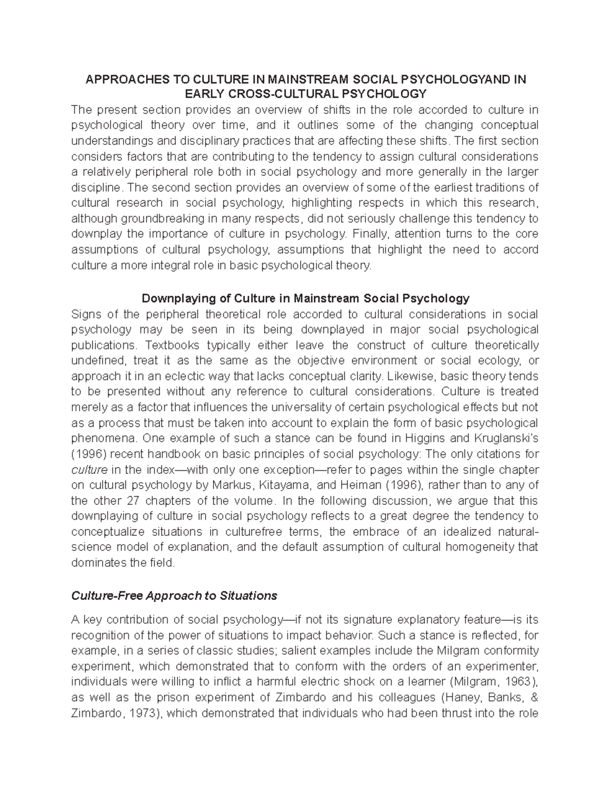 Cultural Perspectives on Personality and Social Psychology - APPROACHES ...