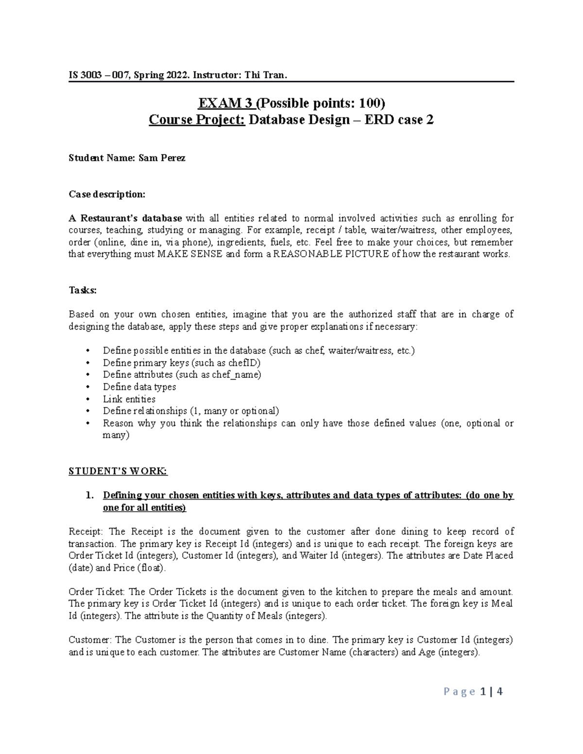 Exam 3 - IS 3003 - 007 - Spring 2022 - IS 3003 – 007, Spring 2022 ...